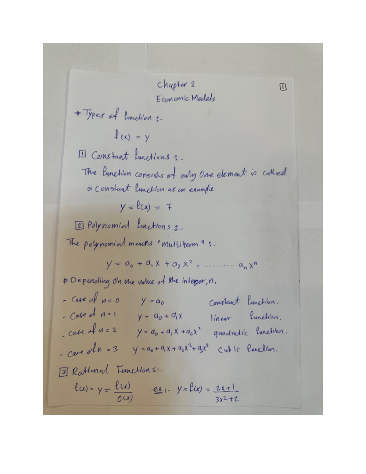 Chapter 1 - Model - chapter 2 Economic Models Types of function f(x) Y I Constant The function ...