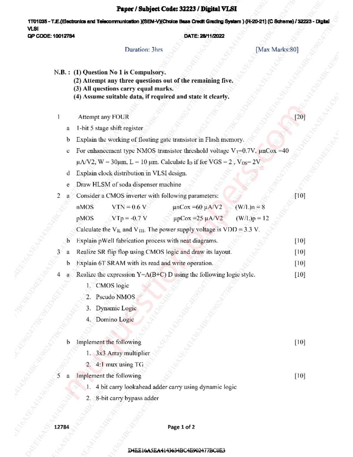 Dvlsi (22 - 24) papers - 2022,2023,2024 past year question digital vlsi ...