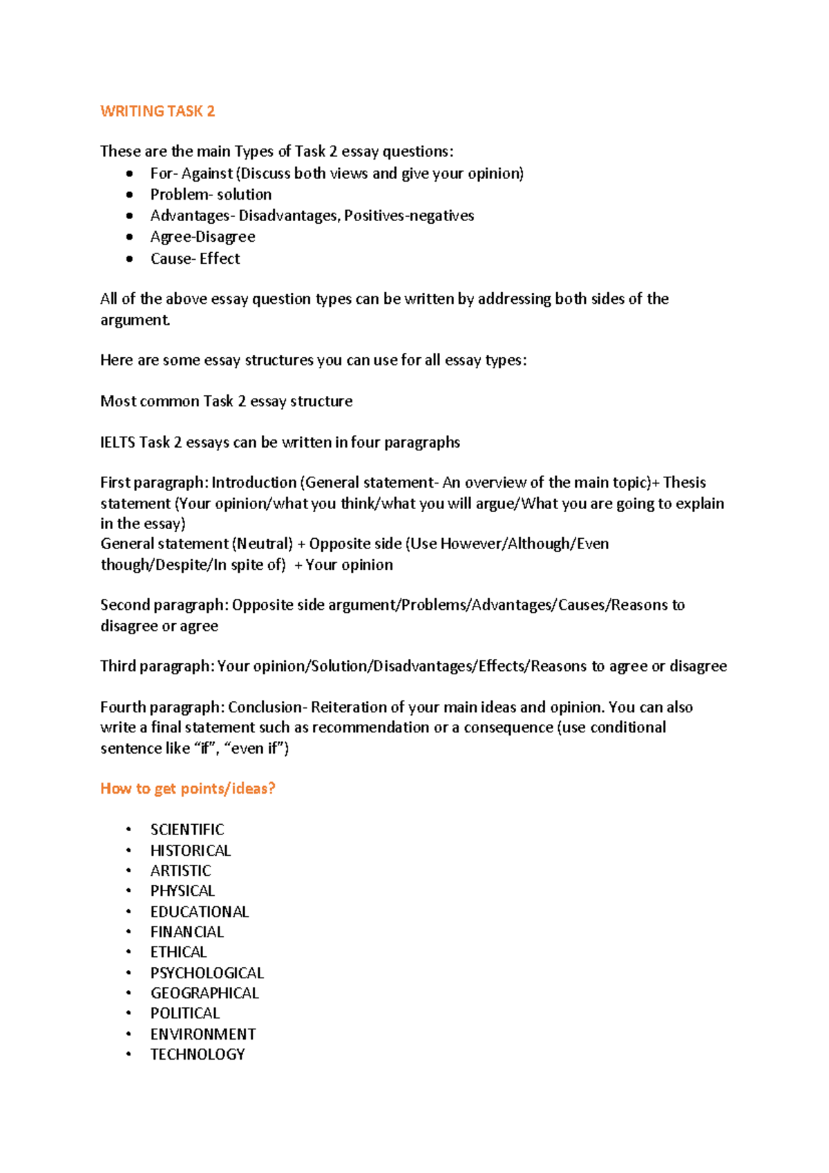 Writing TASK 2 Introduction 3z - WRITING TASK 2 These are the main ...