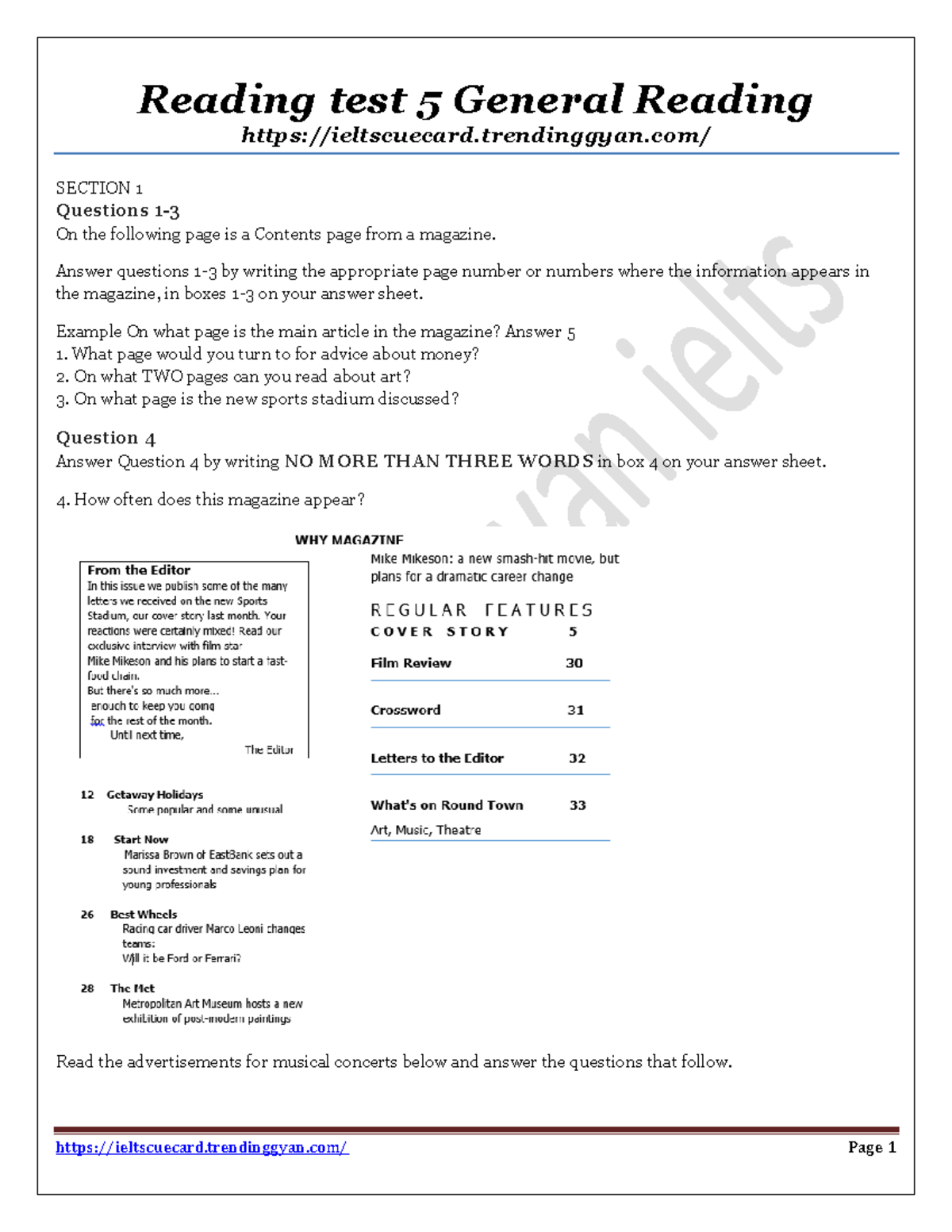 General Test 5 - Reading test 5 General Reading ieltscuecard ...