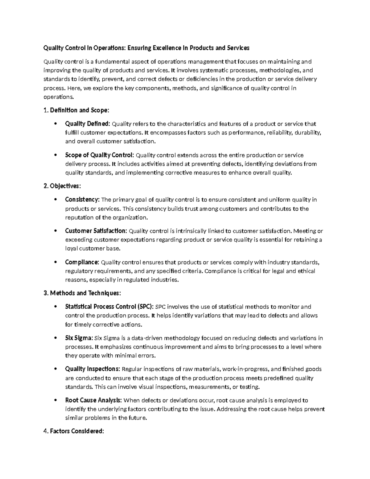 Quality Control in Operations - It involves systematic processes ...