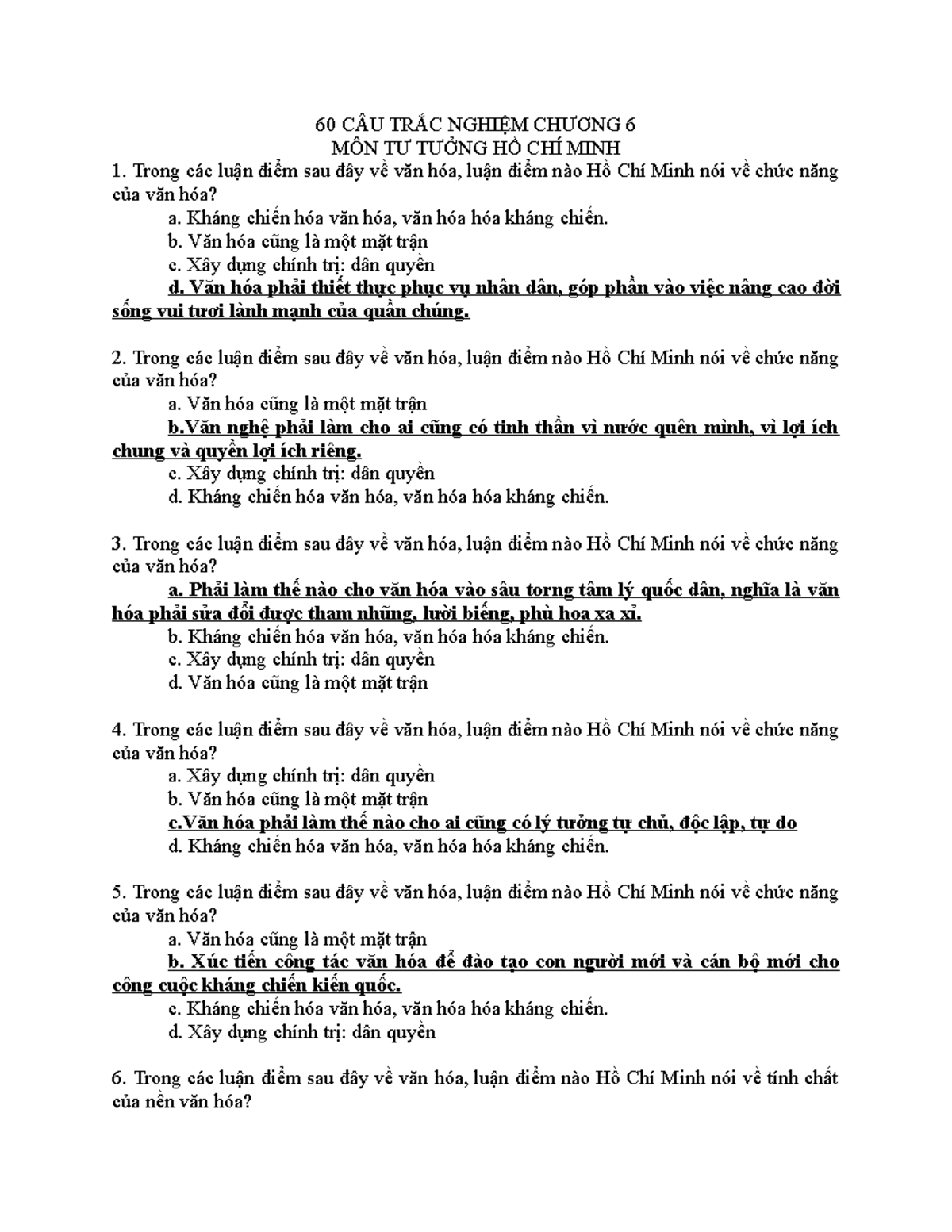 BT TN C.VI - ffffffffff - 60 CÂU TRẮC NGHIỆM CHƯƠNG 6 MÔN TƯ TƯỞNG HỒ CHÍ MINH Trong các luận ...