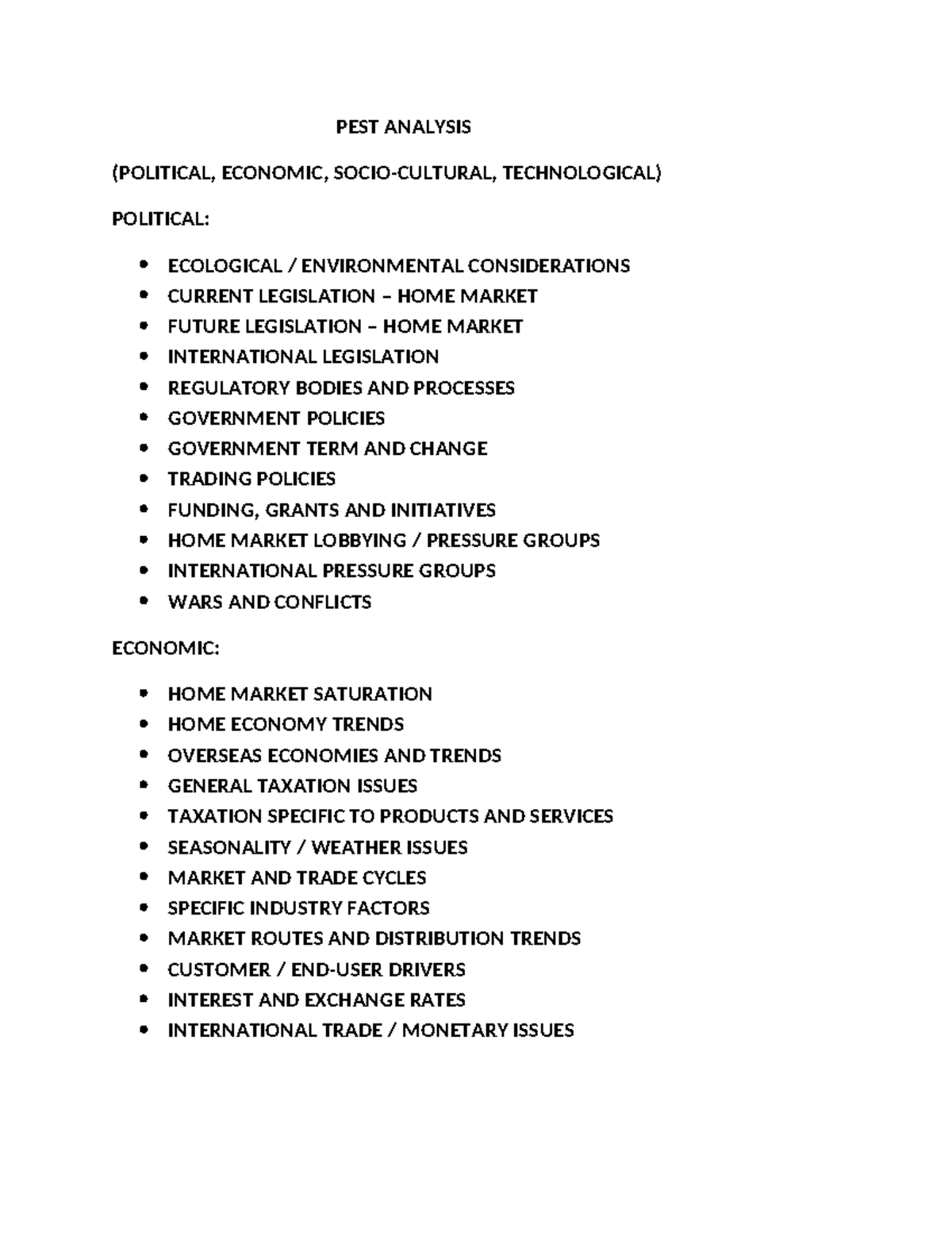 PEST Analysis - pest - PEST ANALYSIS (POLITICAL, ECONOMIC, SOCIO ...