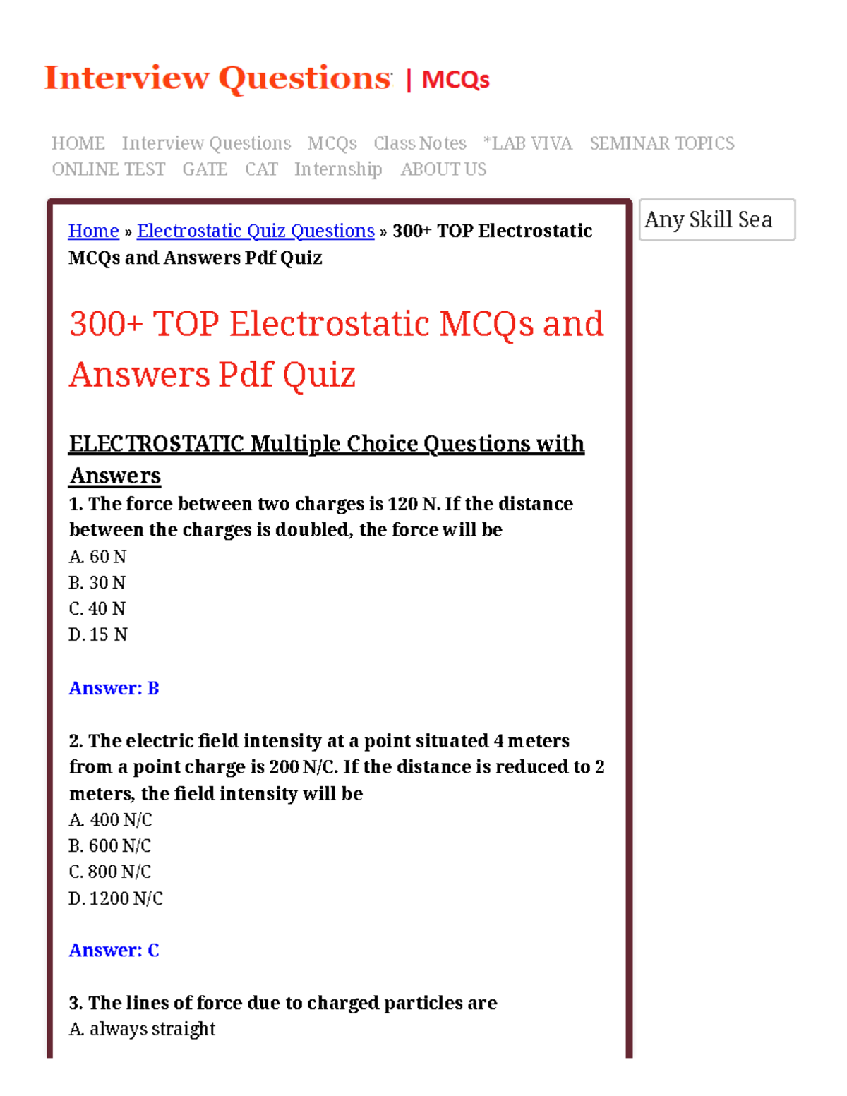 300+ TOP Electrostatic MCQs and Answers Pdf Quiz 2023 - If the distance ...