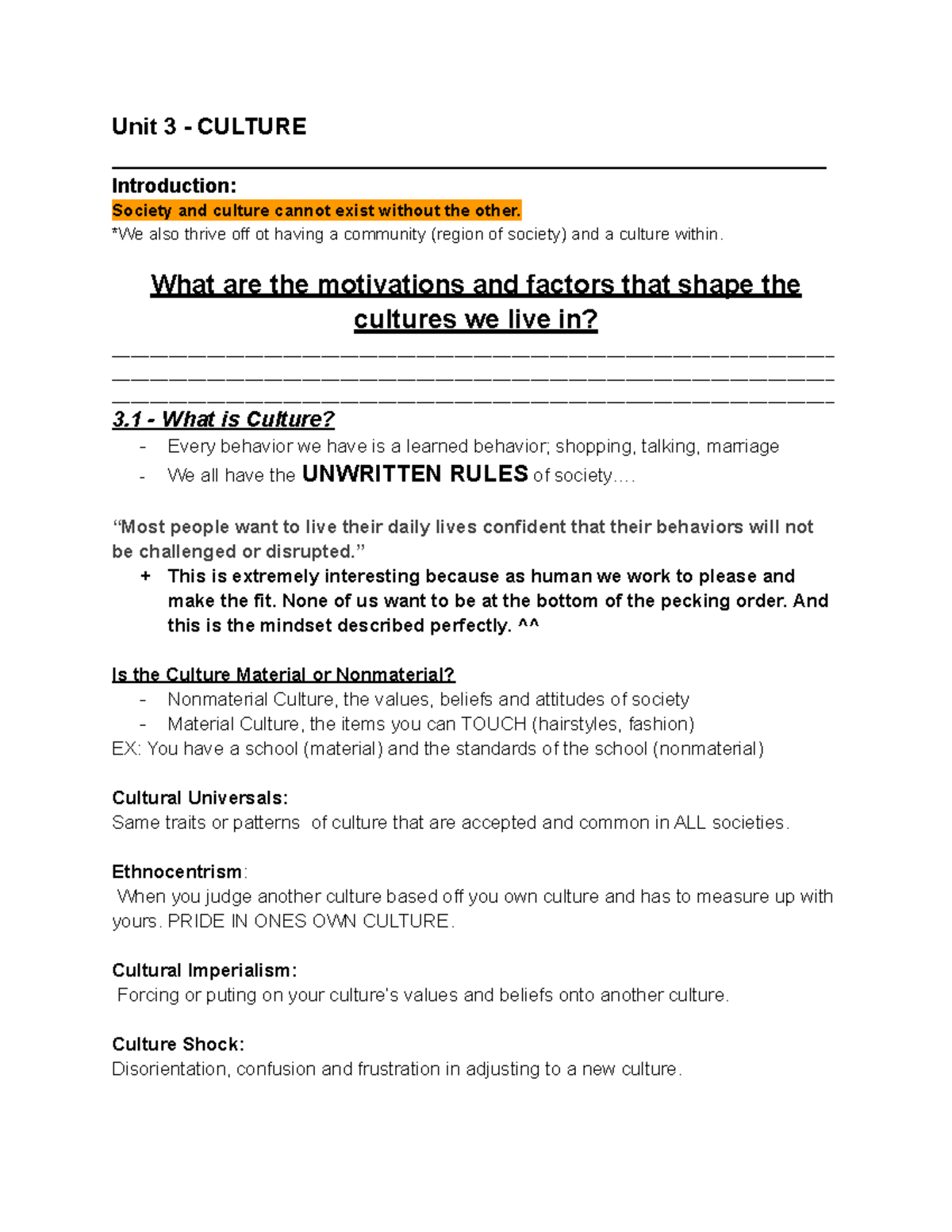 Unit 3 - Culture - Unit 3 lecture/textbook - Unit 3 - CULTURE - Studocu