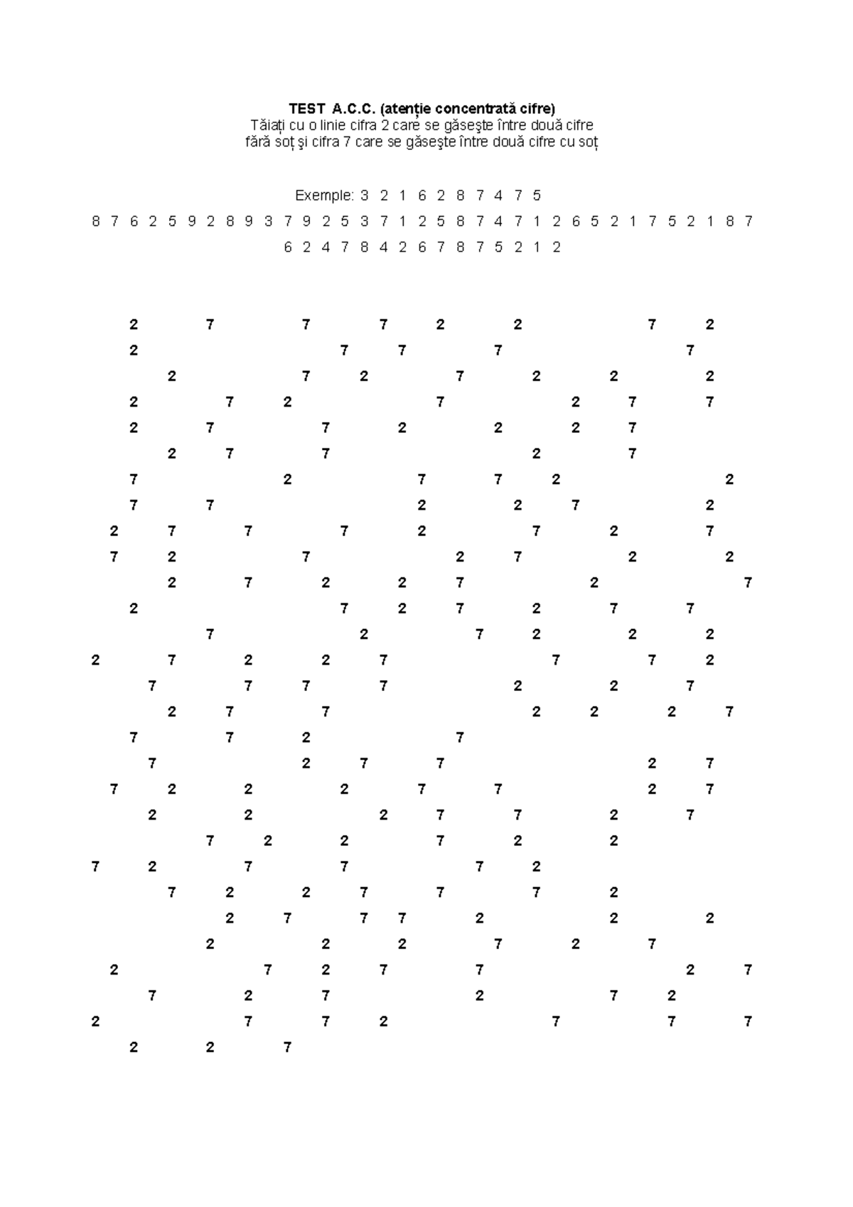 Test Atentie Concentrata Cifre - ACC - Corectie - TEST A.C. (atenţie ...