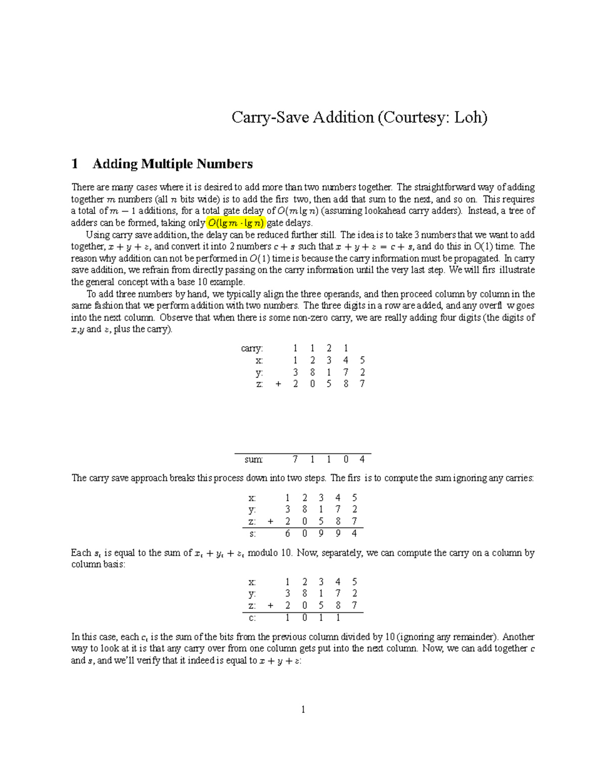 Lecture : Carry Save Adders - Carry-Save Addition (Courtesy: Loh) 1 ...