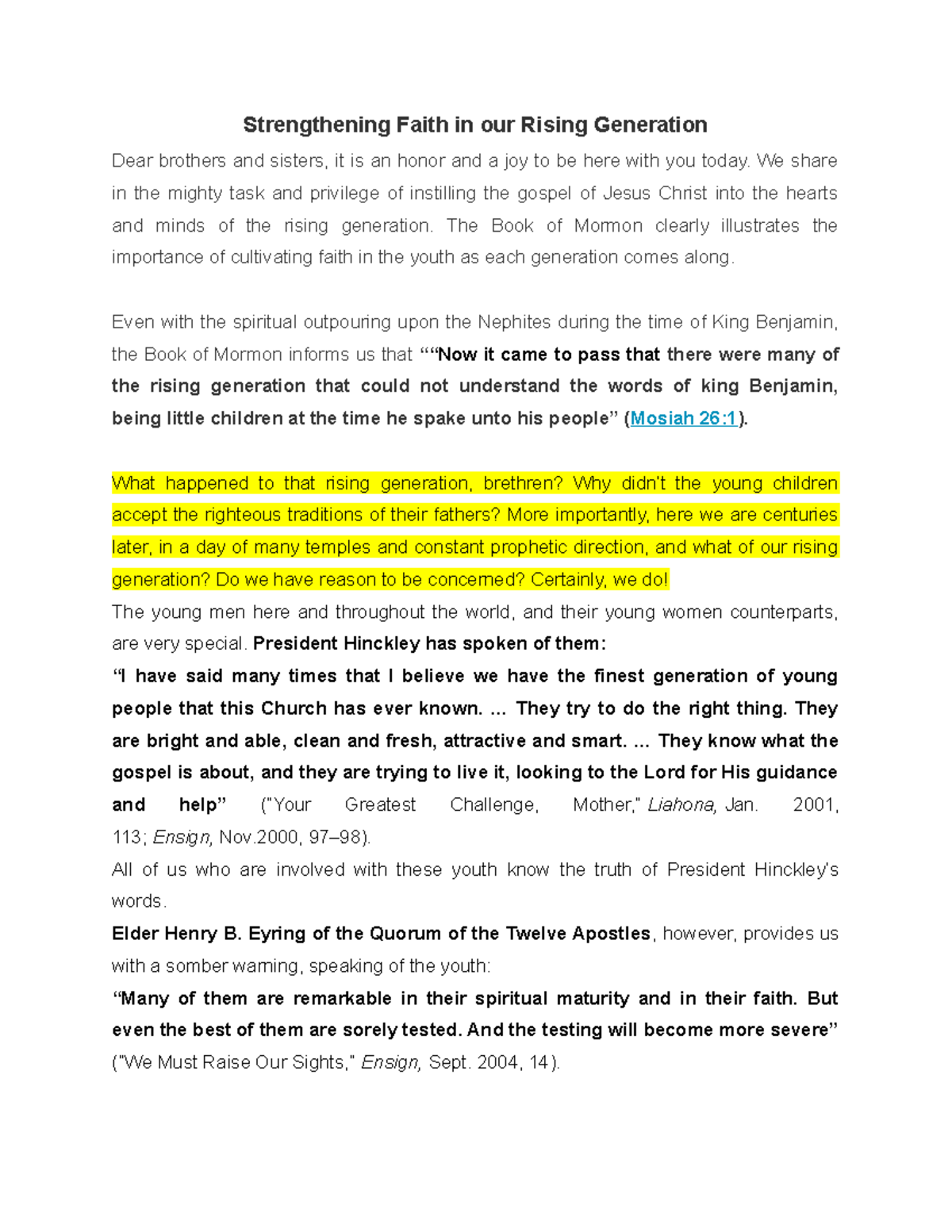 Strengthening faith of the rising generation - Strengthening Faith in ...