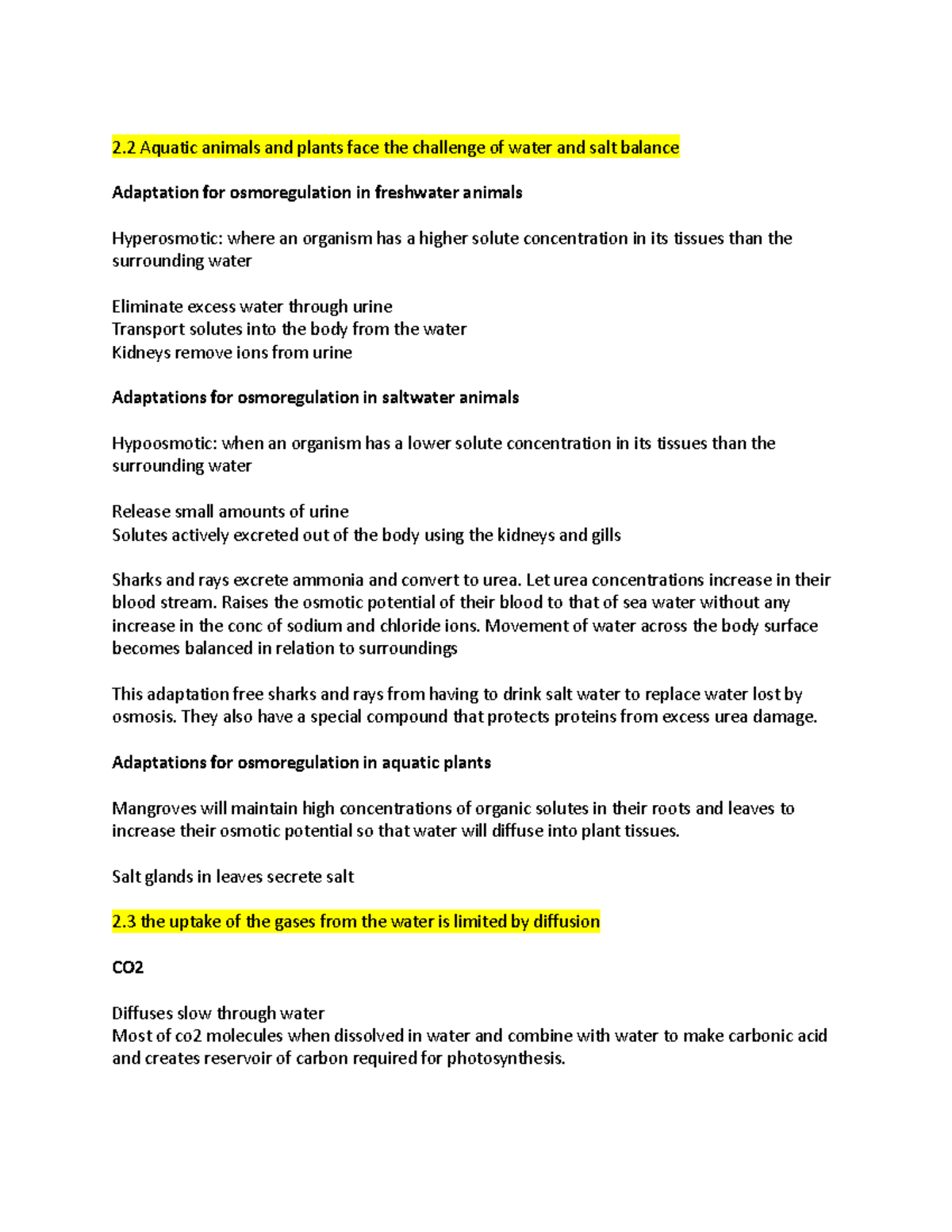 Ecology textbook notes - 2 Aquatic animals and plants face the ...