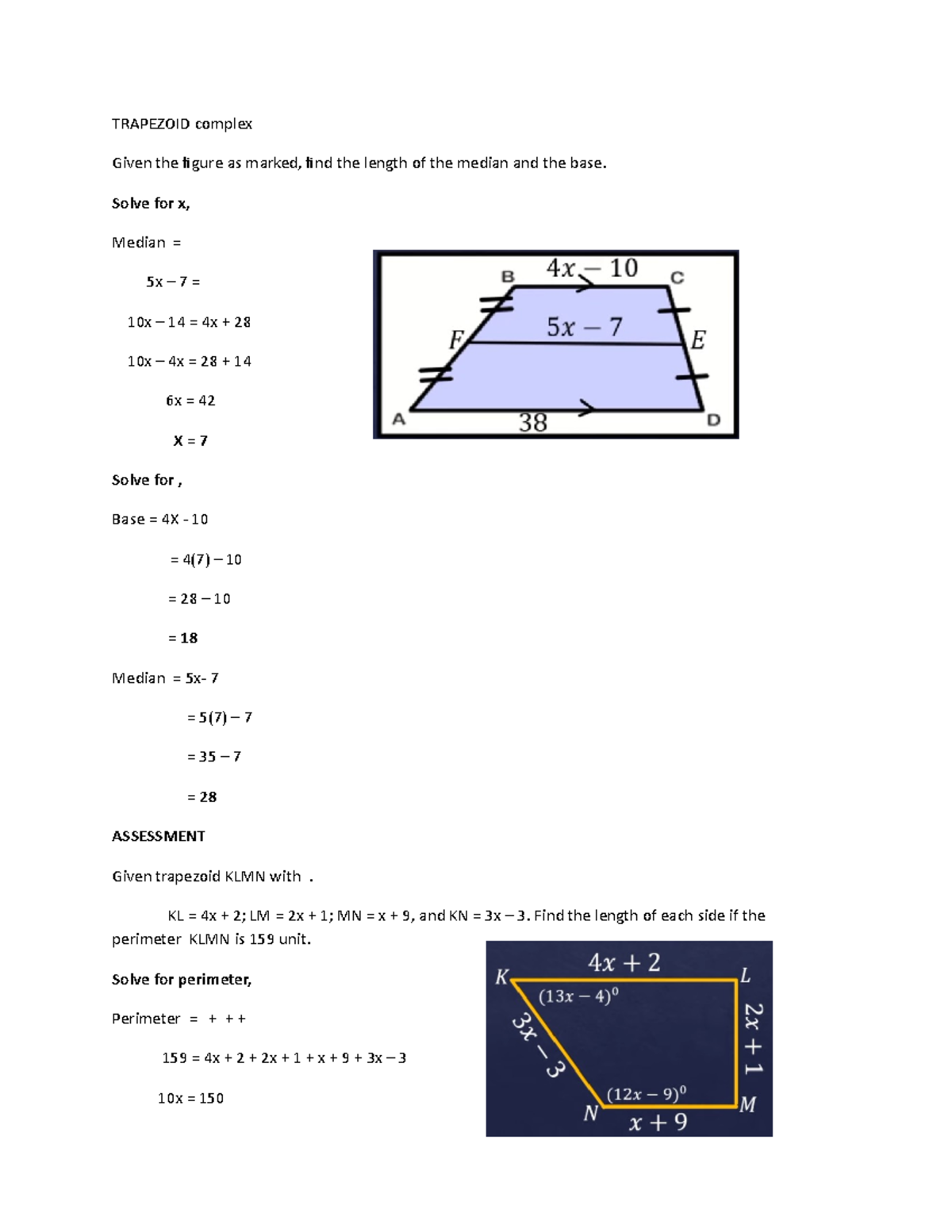 Trapezoid Lectures in Mathematics - TRAPEZOID complex Given the figure ...