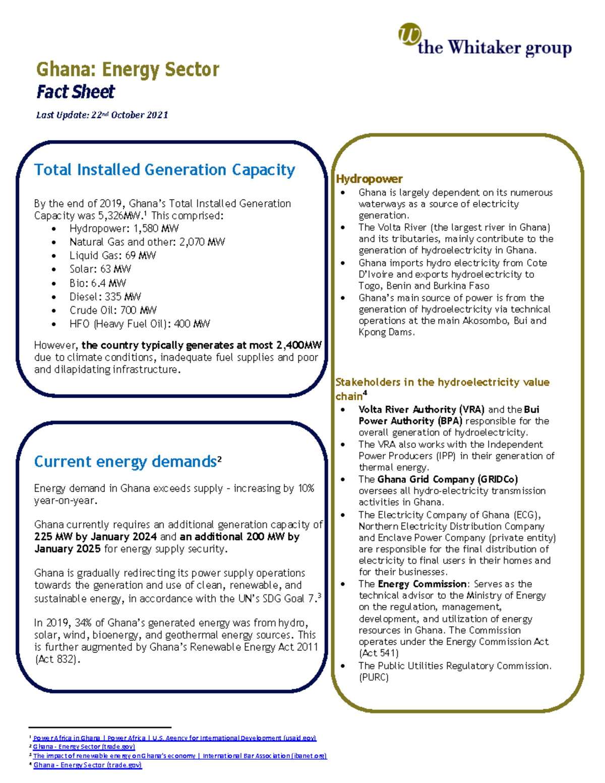 Fact Sheet - Ghana energy Sector - Ghana: Energy Sector Fact Sheet Last ...