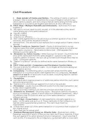Procedure civil - Engstrom_Civ_Pro_Outline_2010 General Concepts Four ...