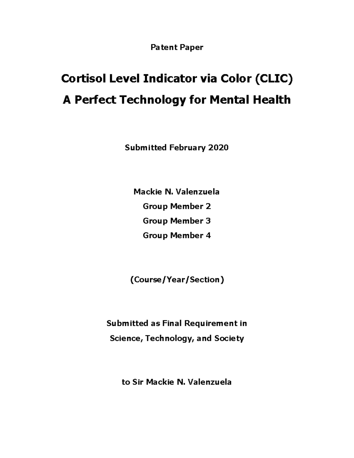 Sample Patent Paper for STS (Clic) - Patent Paper Cortisol Level ...