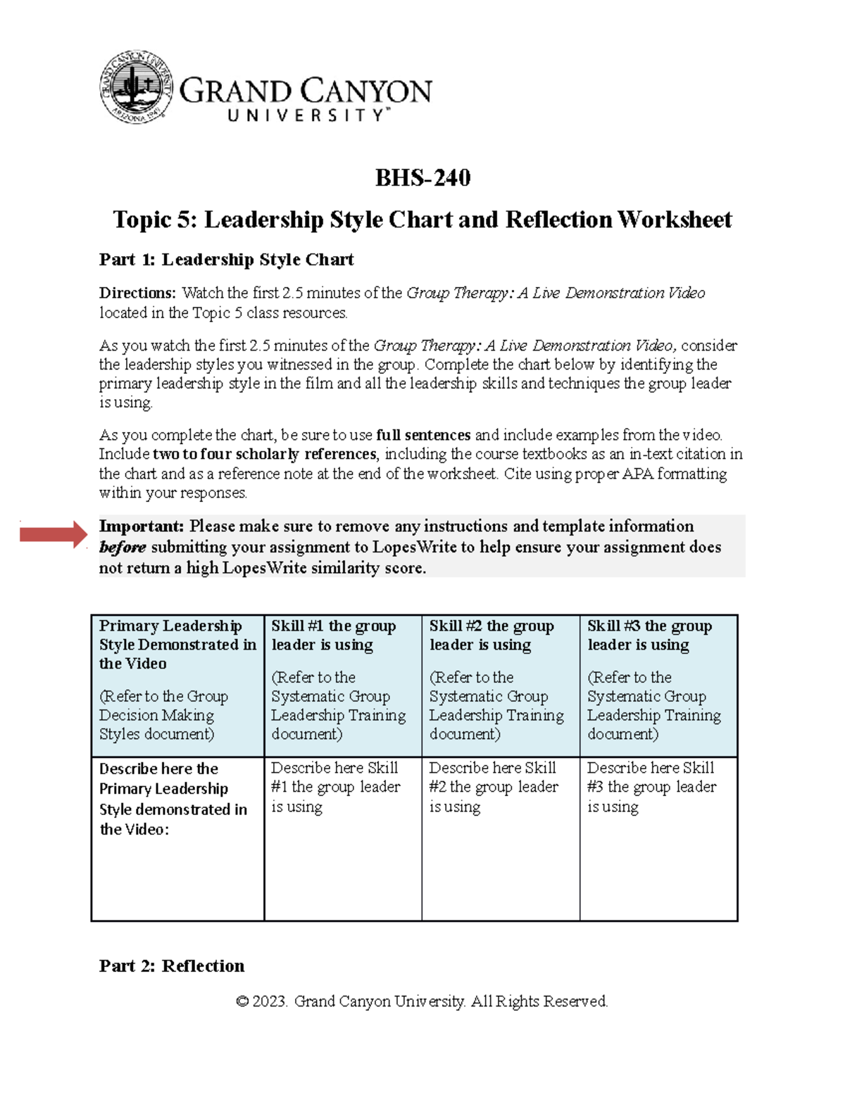 BHS 240 RS T5 - Paper - BHS- Topic 5: Leadership Style Chart and ...