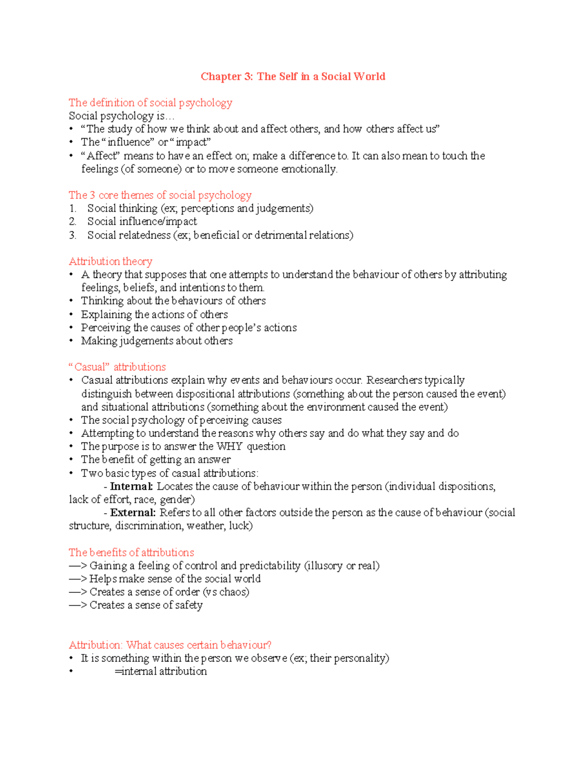 Introduction To Social Psychology Chapter 3 Chapter 3 The Self In A