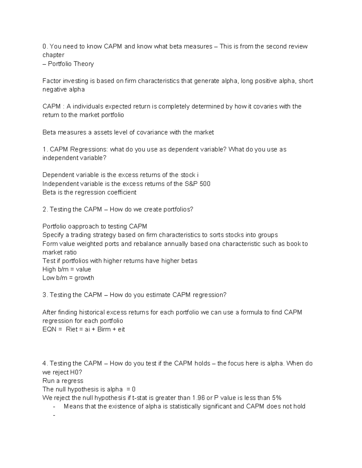 Asset pricing models notes - You need to know CAPM and know what beta ...