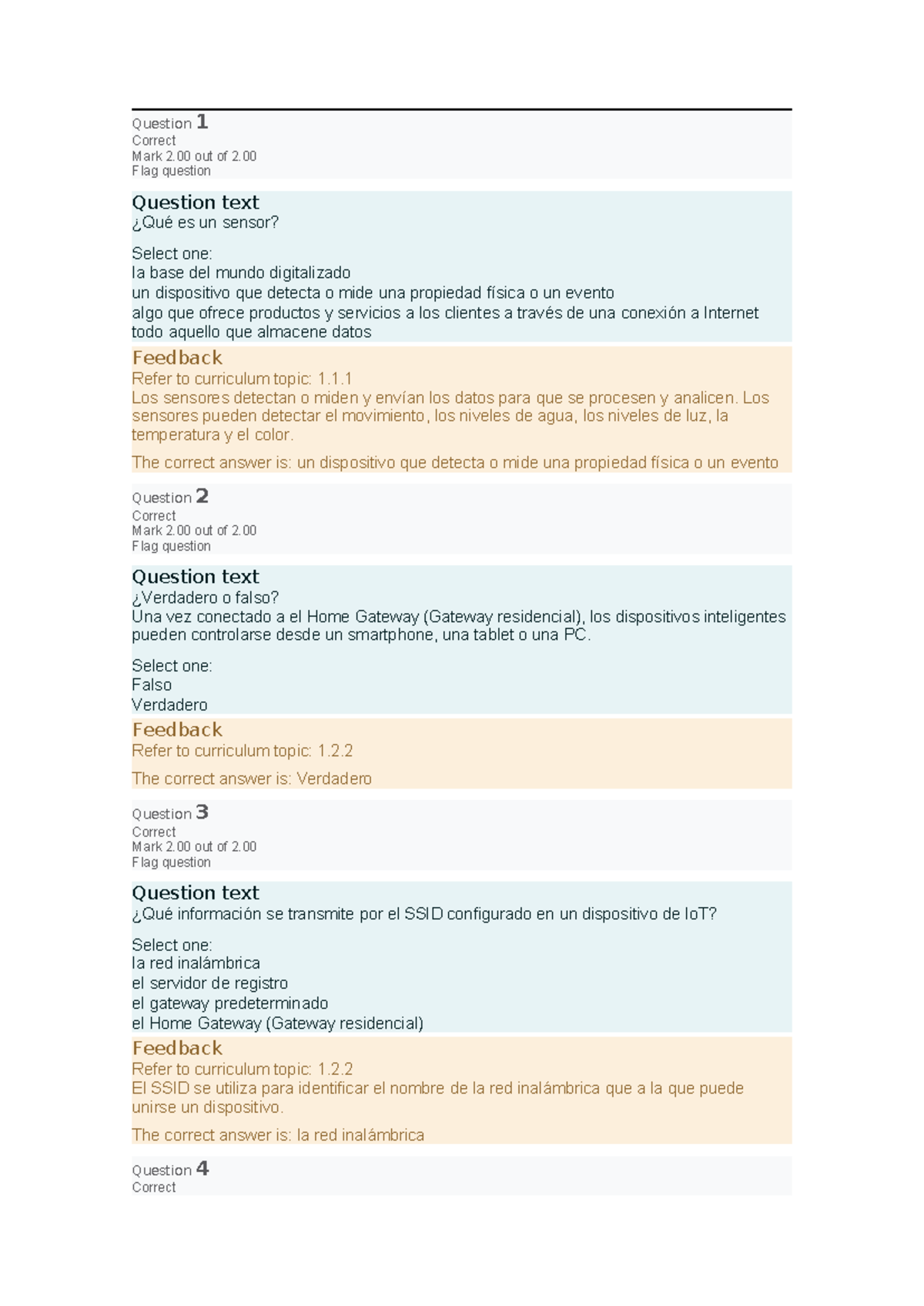 TEST 1 Cisco Internete DE LAS Cosas - Question 1 Correct Mark 2 out of ...