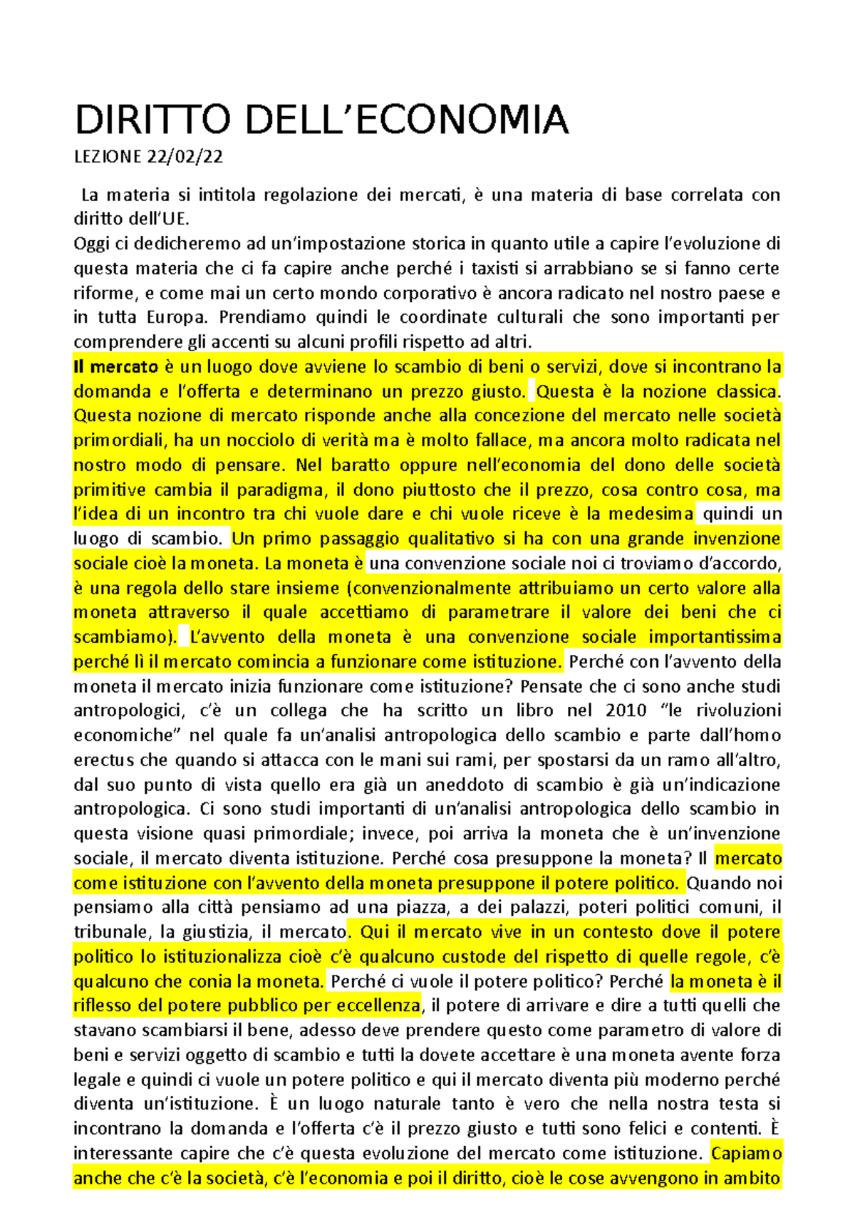 Diritto DELL' Economia - DIRITTO DELL’ECONOMIA LEZIONE 22/02/ La ...