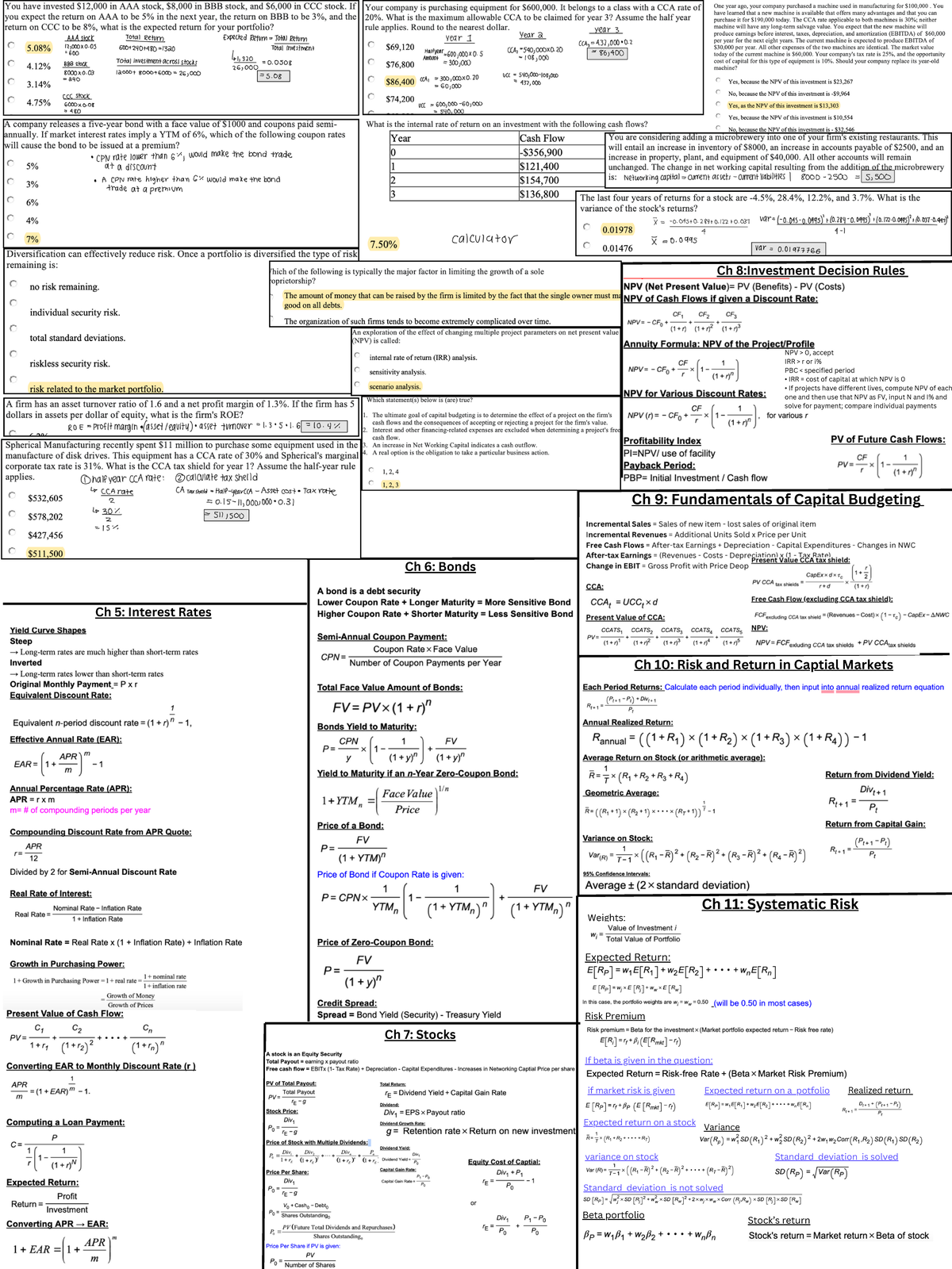 FIN300 Final Cheat Sheet - Weights: Ch 11: Systematic Risk Variance Ch ...