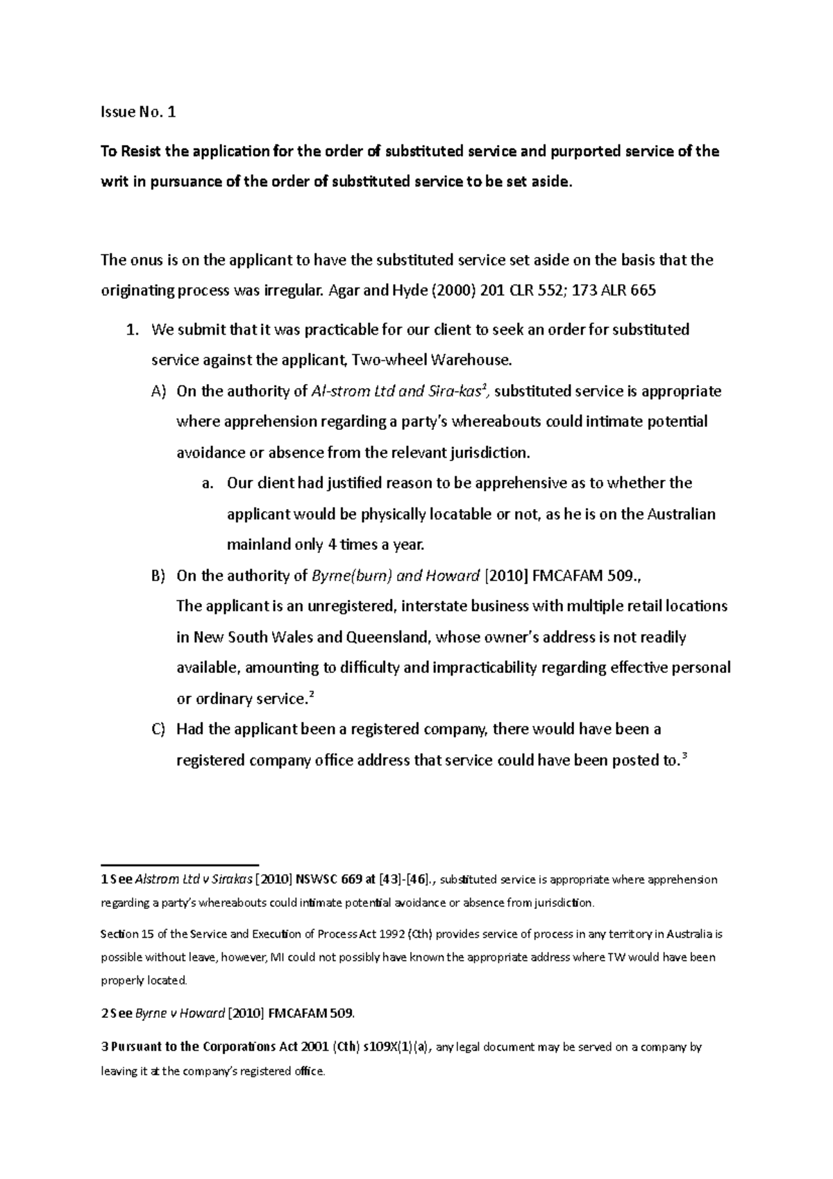 Civil Proceedure notes - Issue No. 1 To Resist the application for the ...