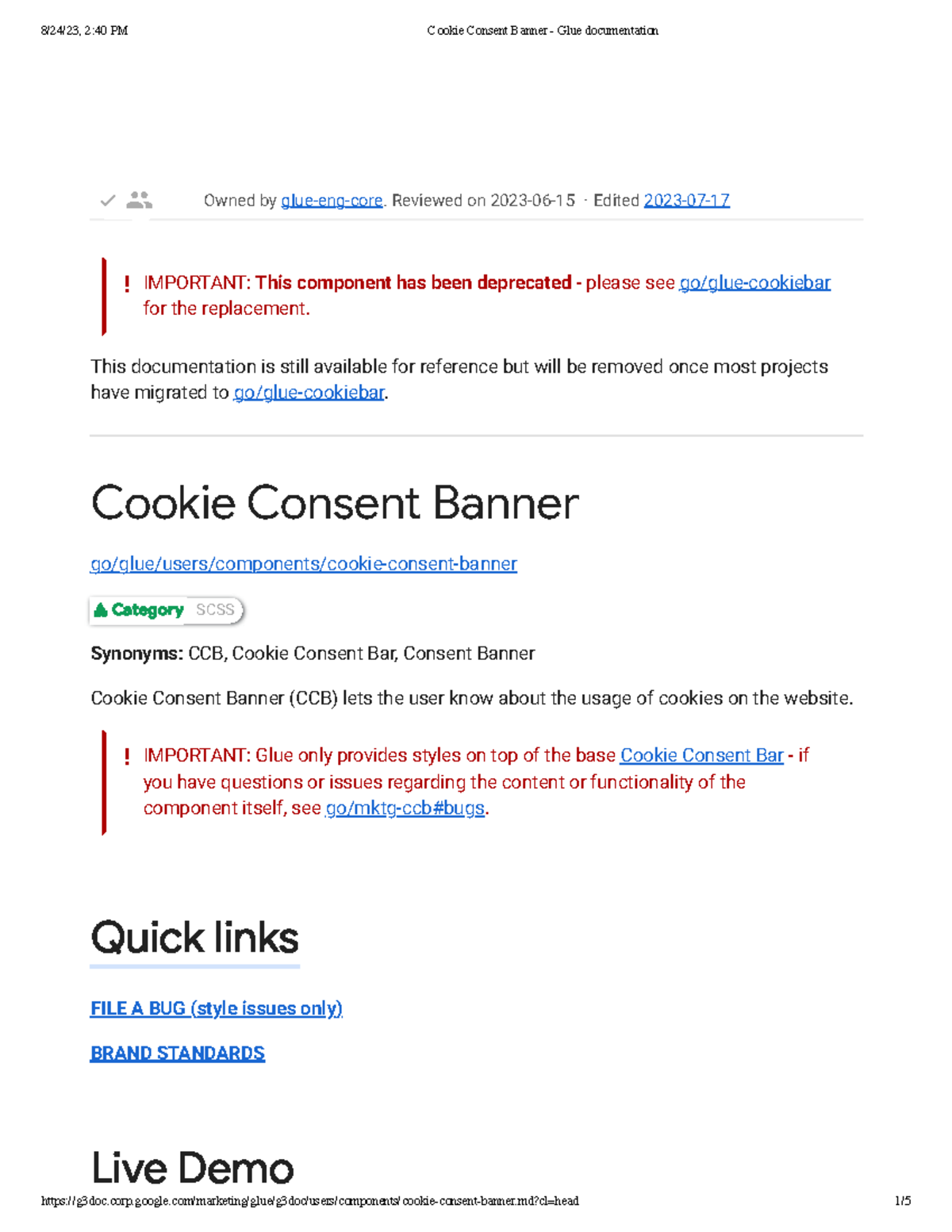 Cookie Consent Banner - Glue documentation - Owned by glue-eng-core. Reviewed on 2023-06-15 ...