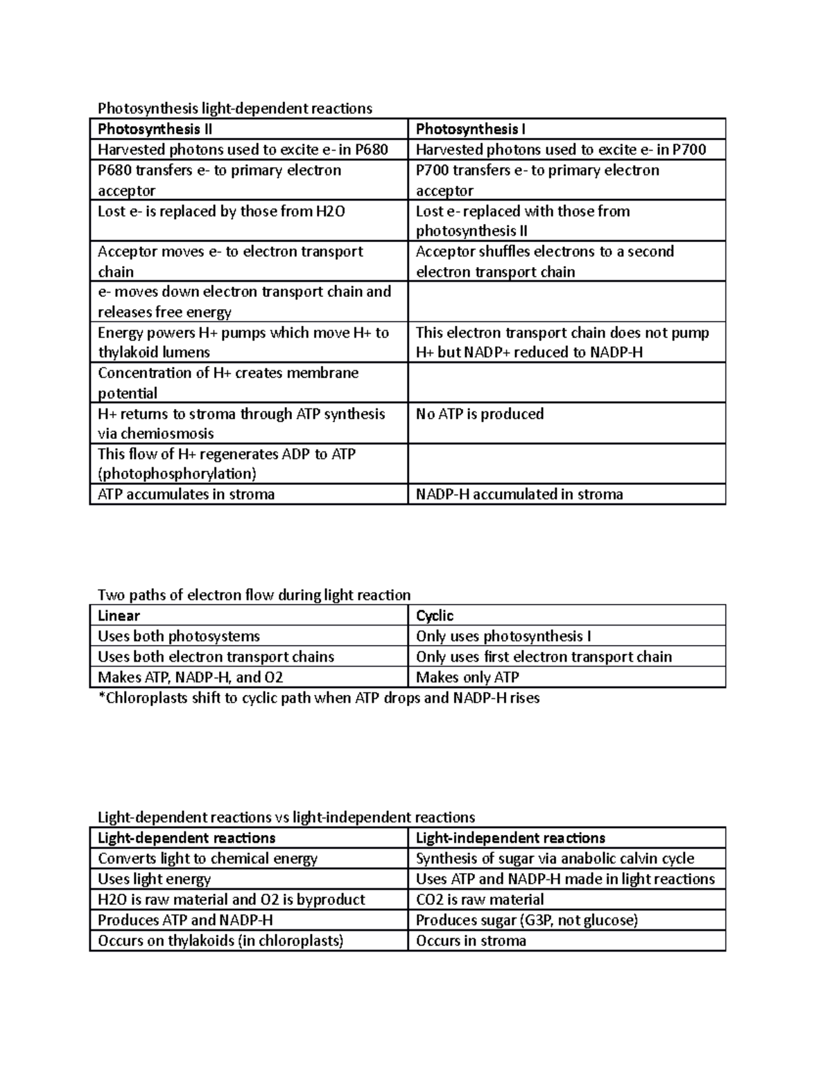 Photosynthesis and Calvin Cycle Summary - Photosynthesis light ...
