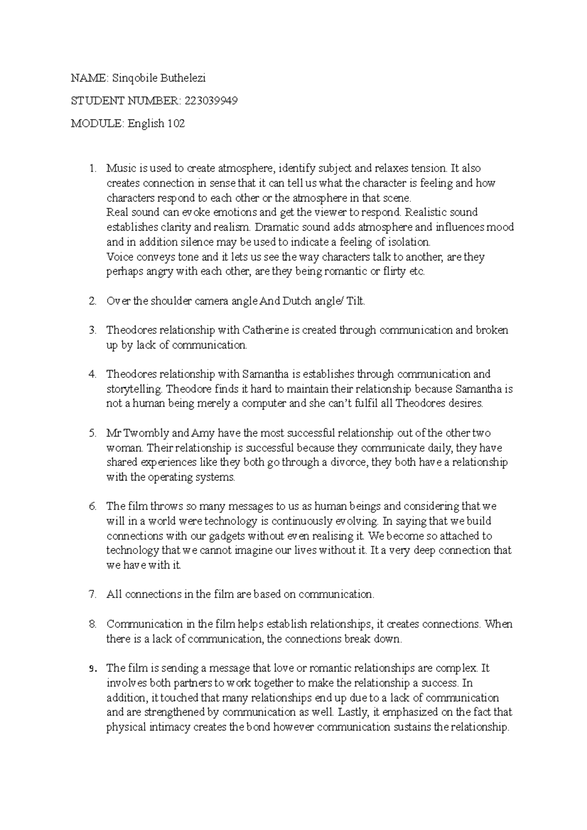 English 102 Tutorial 2 - NAME: Sinqobile Buthelezi STUDENT NUMBER ...