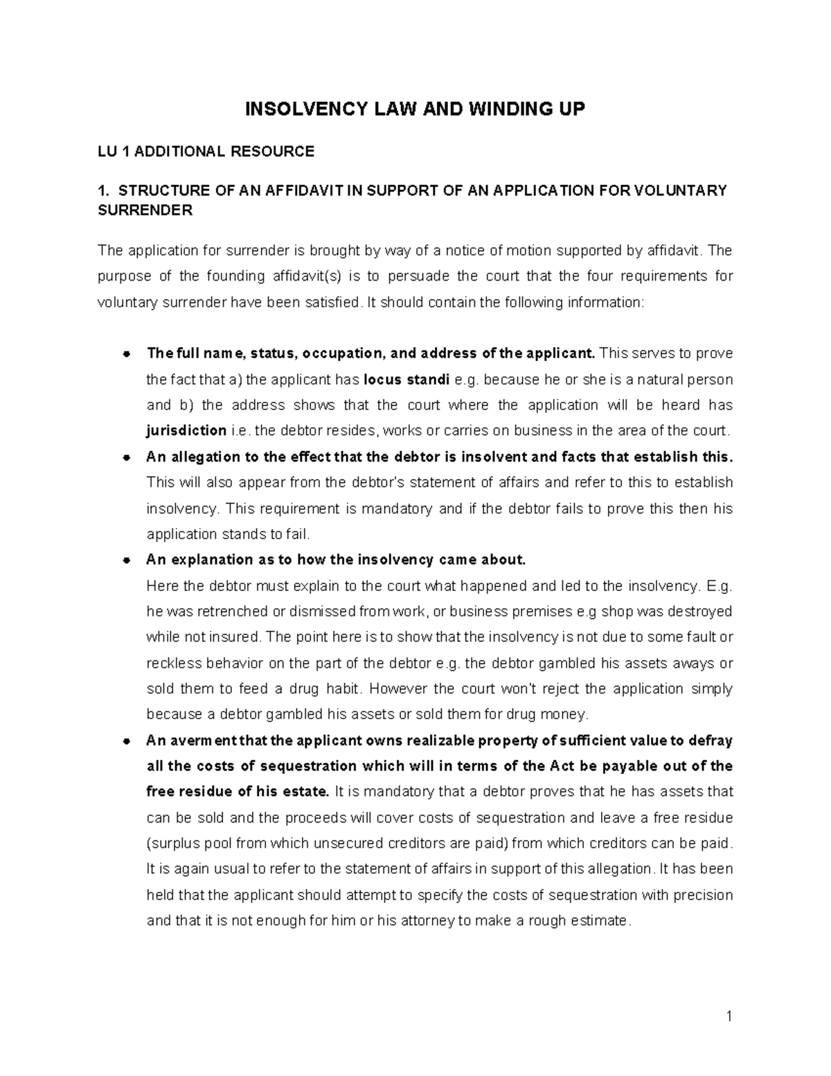 Requirements FOR AN Affidavit IN Support OF Voluntary Surrender ...