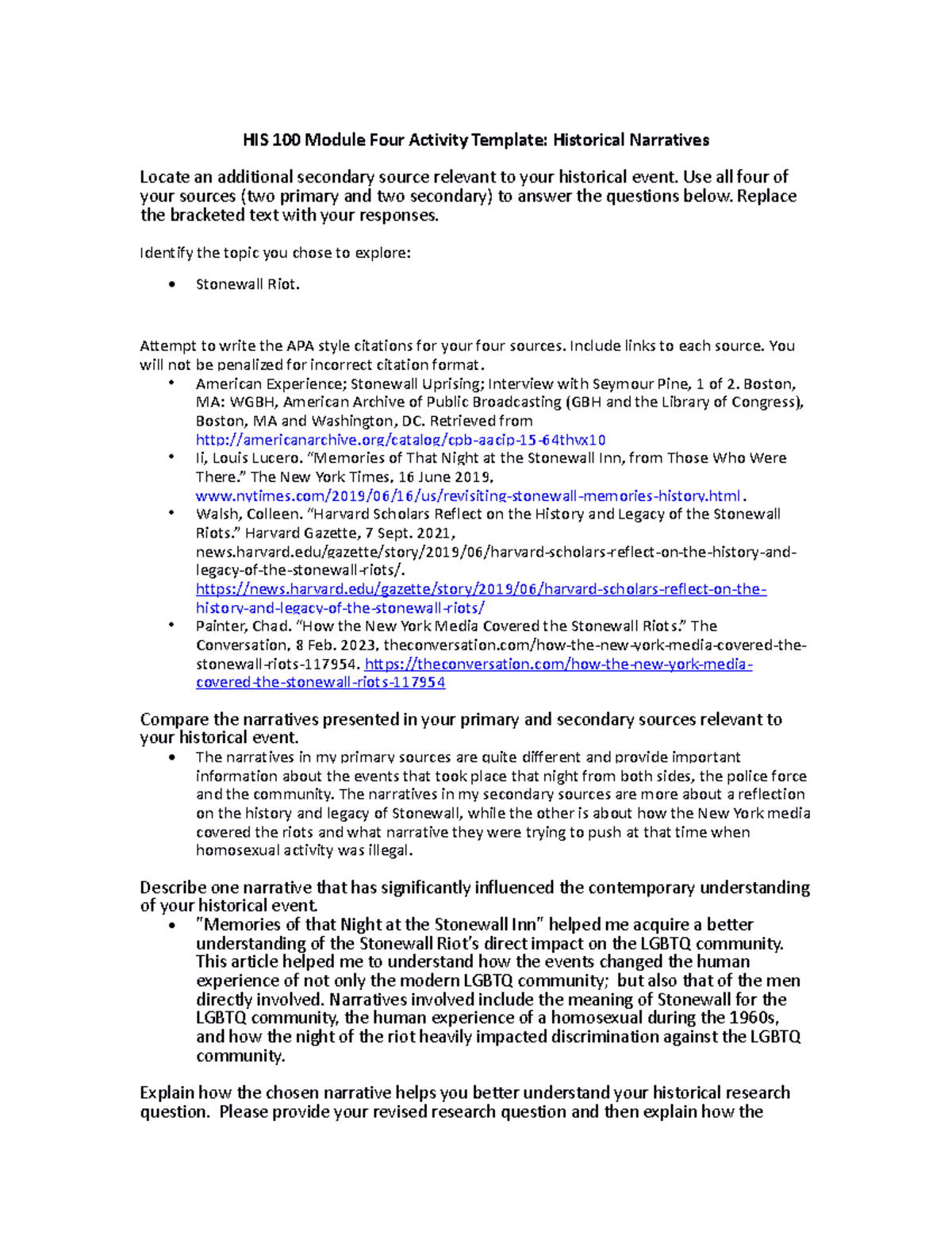 His 100 mod 4 narratives - HIS 100 Module Four Activity Template ...