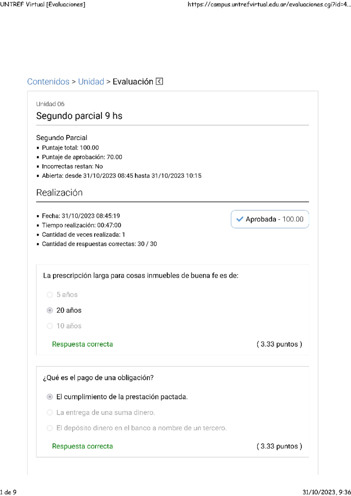 Derecho privado - UNTREF Virtual Contenidos Unidad Evaluación Unidad 06 Segundo parcial 9 hs ...