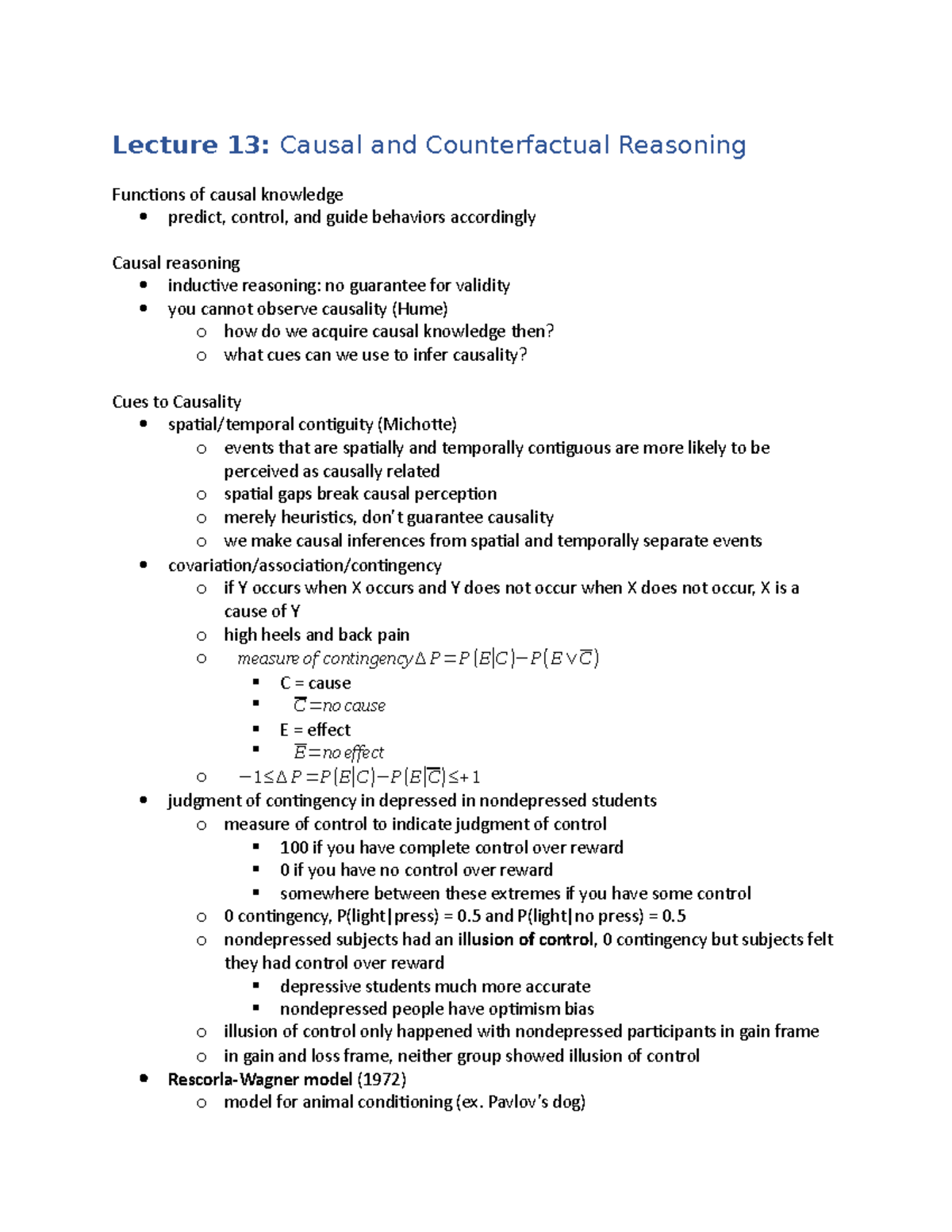 PSYC 179 Lecture 13 - Lecture 13: Causal and Counterfactual Reasoning Functions of causal ...