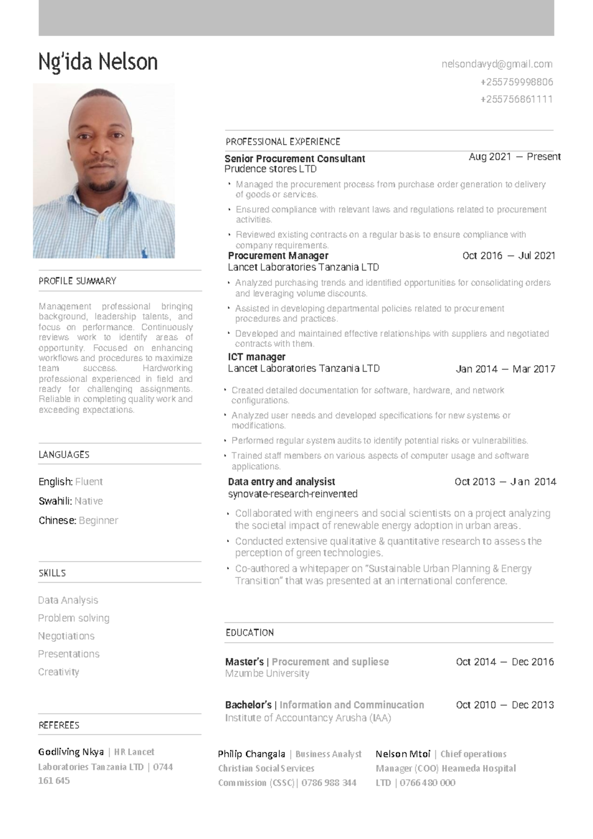 Ngida Nelson CV - MscPSCM - Nelson Mtoi | Chief operations Manager (COO ...