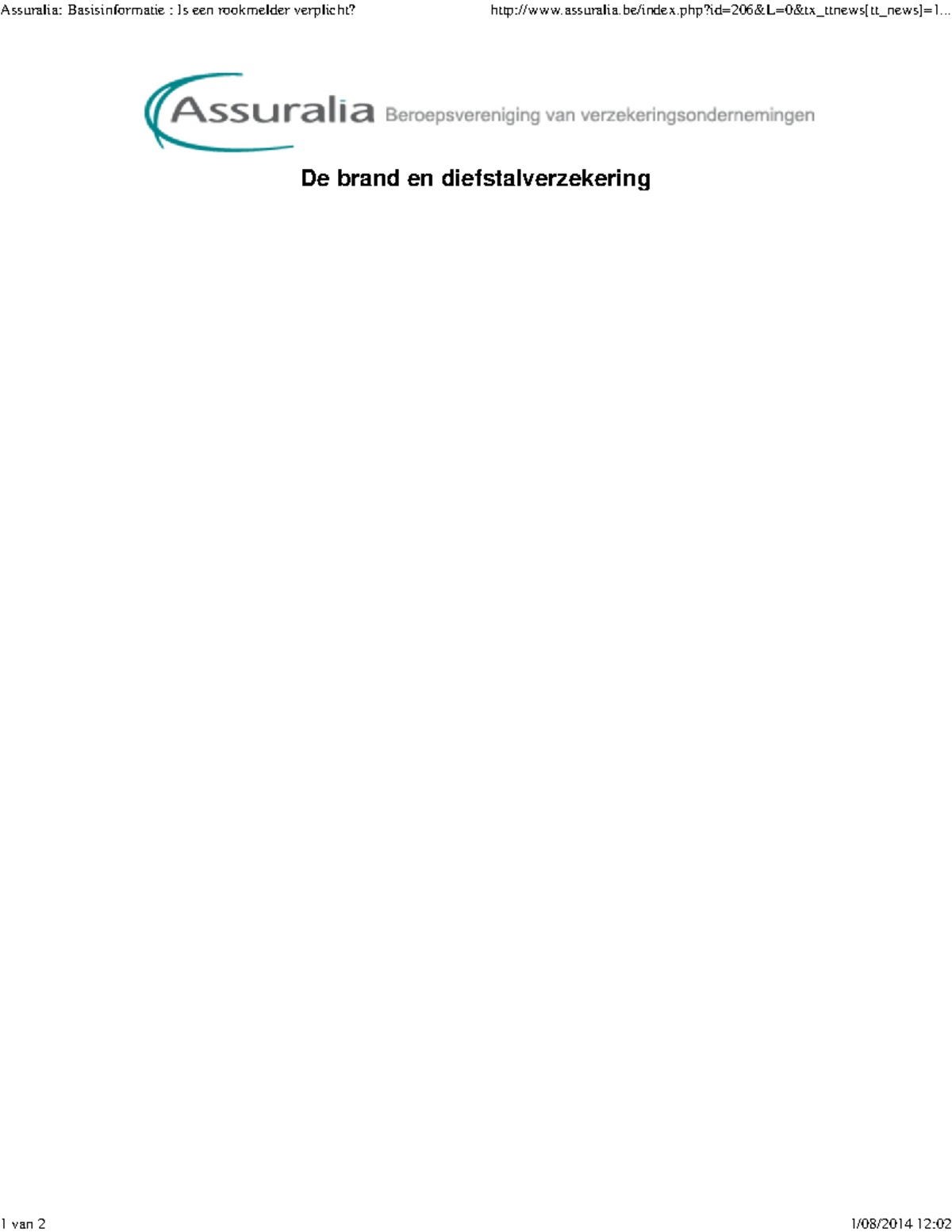 Assuralia Basisinformatie Is een rookmelder verplicht - De brand en ...