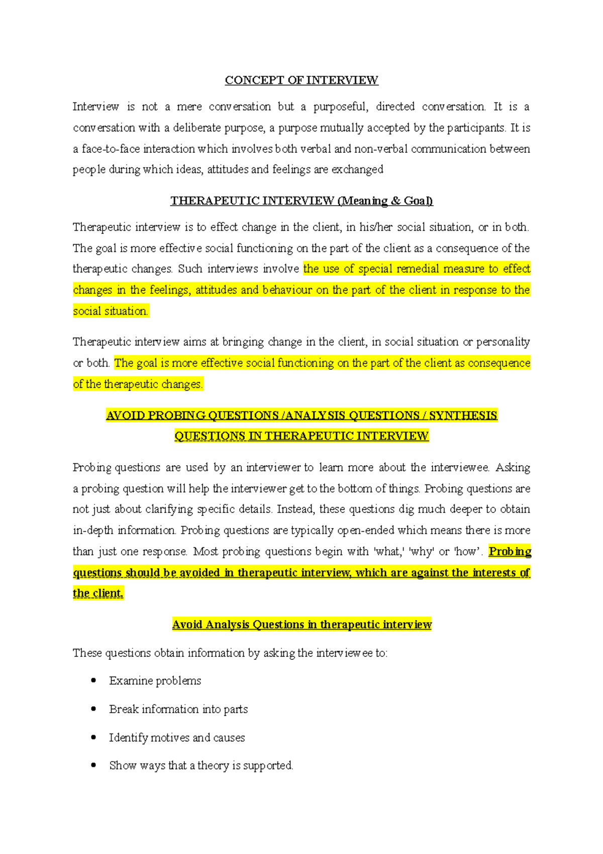 Therapeutic interview - CONCEPT OF INTERVIEW Interview is not a mere ...