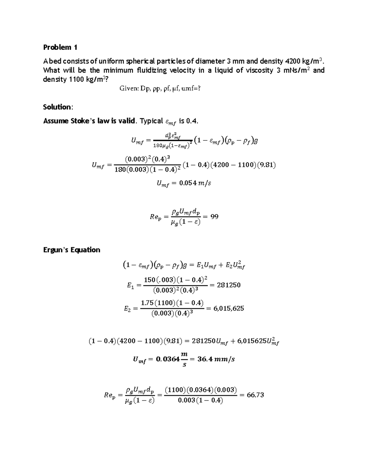 Particle Technology 5-Fluidization Example - A bed consists of uniform ...
