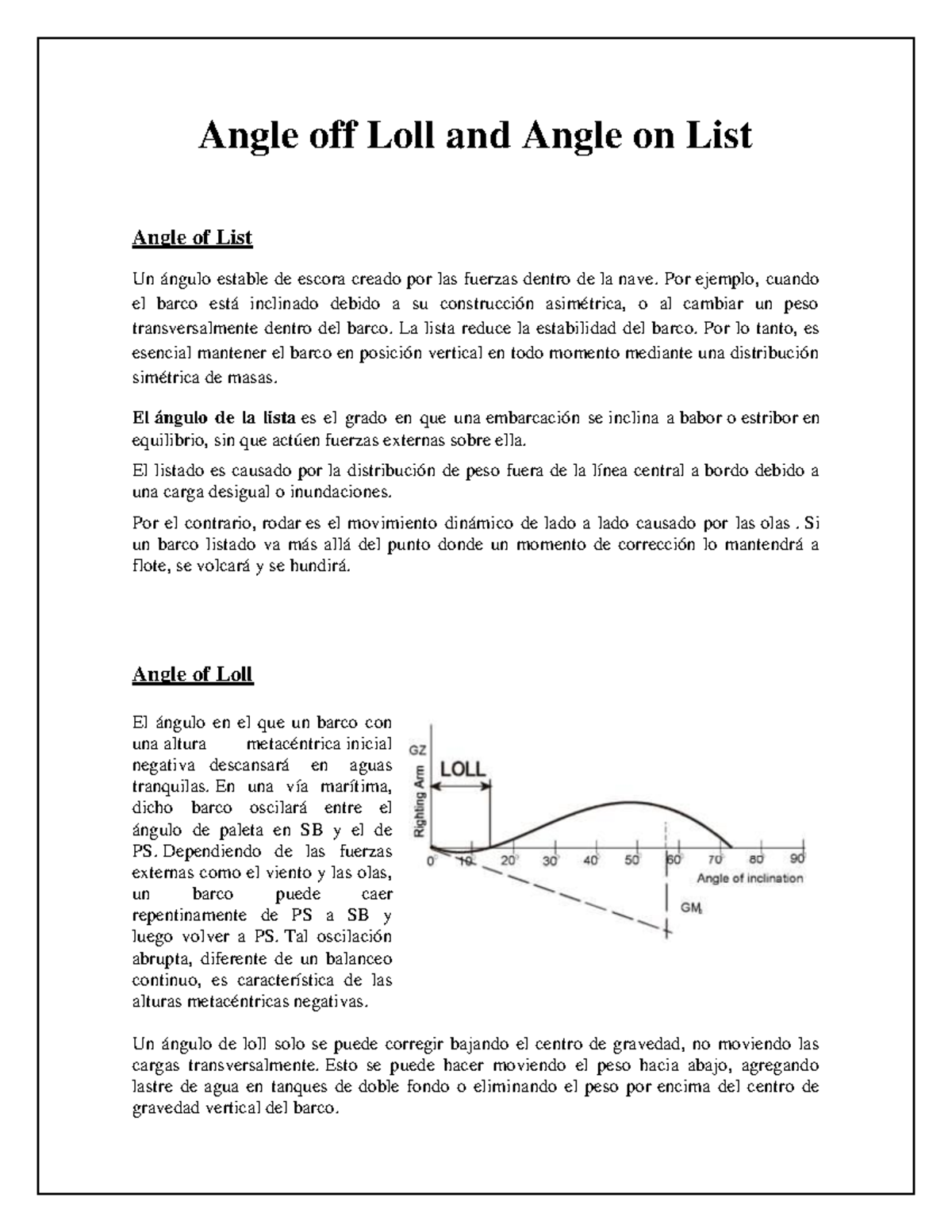 Angle of loll - List - resumen angulo de lol y list teoria del buque ...