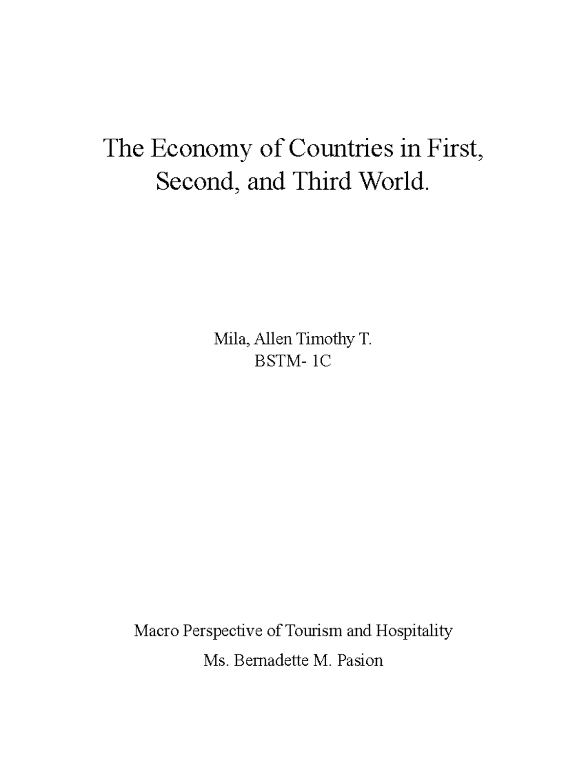Final 3RD countries - The Economy of Countries in First, Second, and ...