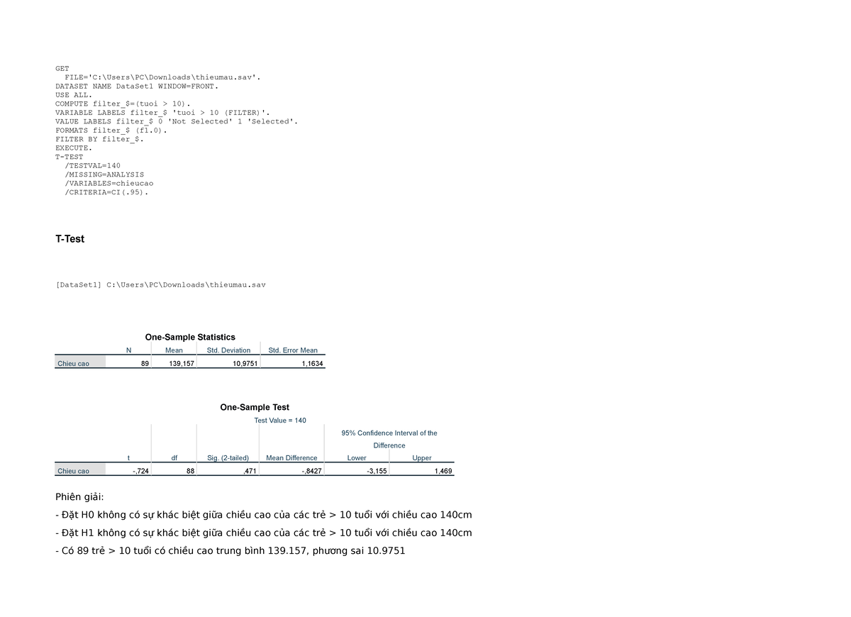 Phiên giải trang 126 - Tin học - GET FILE='C:\Users\PC\Downloads\thieumau'. DATASET NAME ...