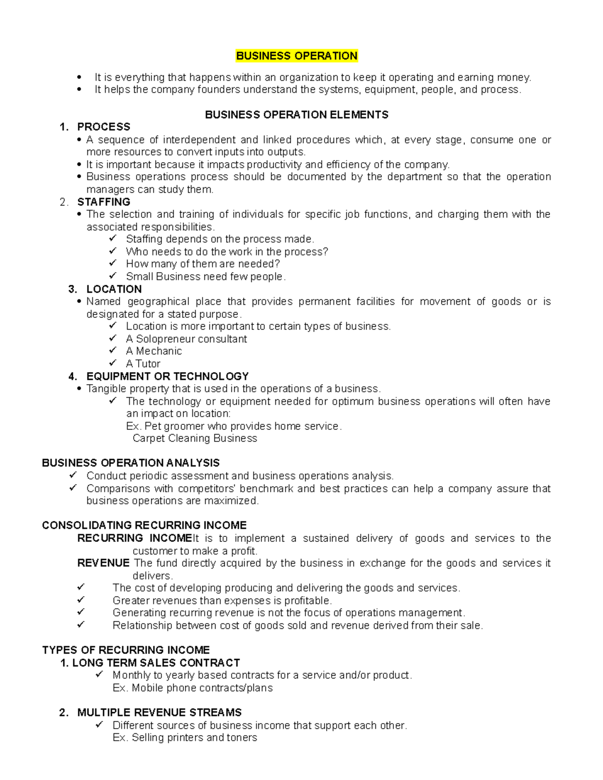 Business- Operation - Lecture notes - BUSINESS OPERATION It is ...