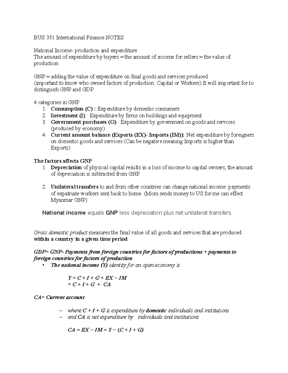 BUS 336 International Finance Notes - BUS 331 International Finance ...