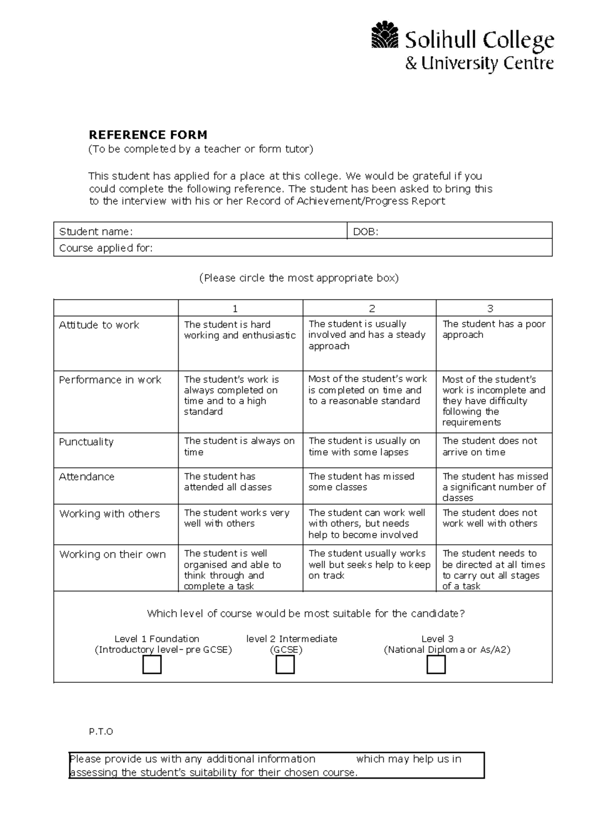 Reference Form - 2021 - REFERENCE FORM (To be completed by a teacher or ...