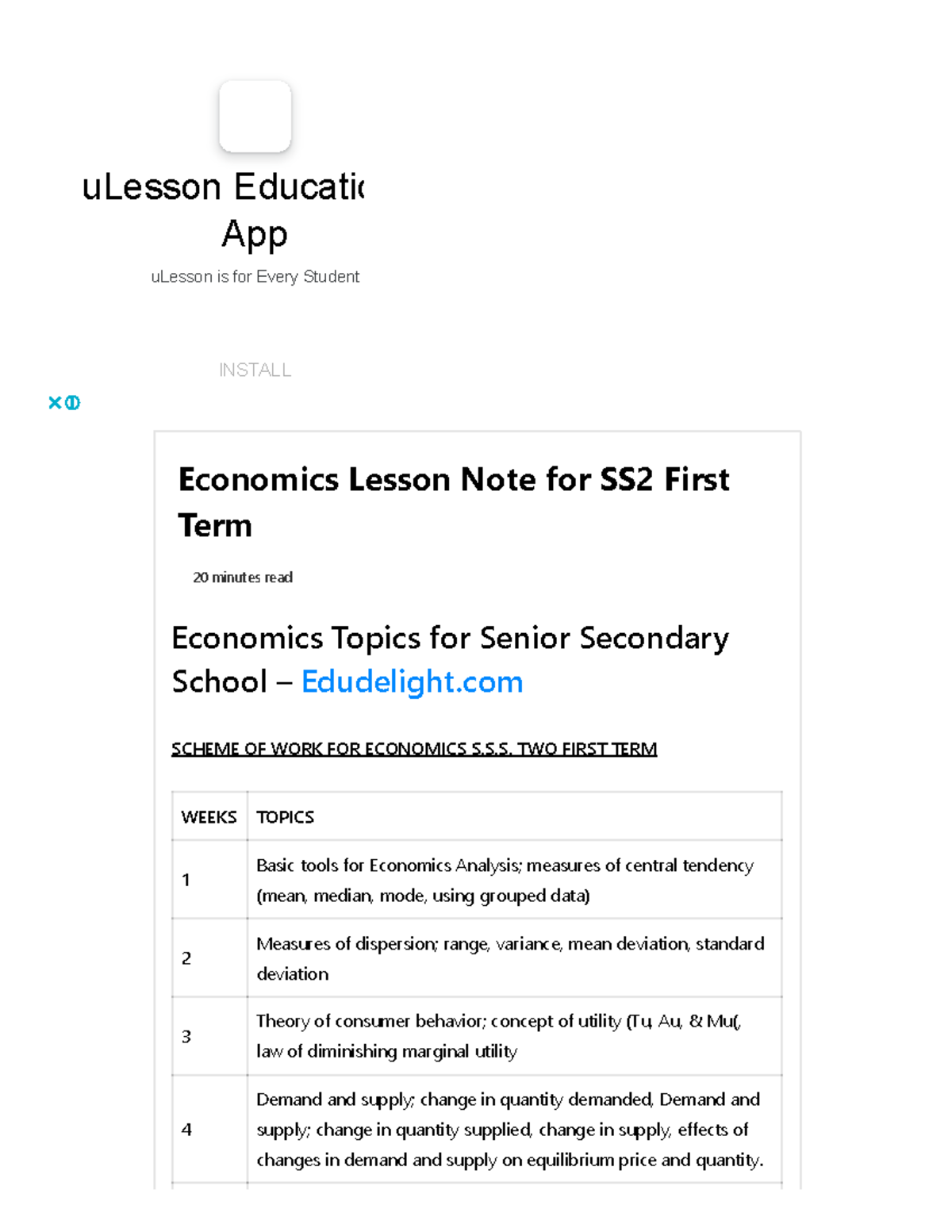 Economics Lesson Note for SS2 First Term - uLesson Educational App ...