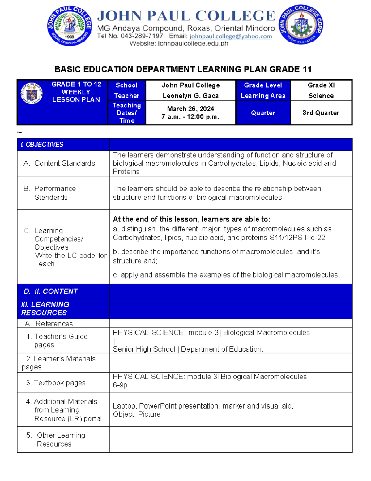 Pre-demo-Leonelyn - Students - BASIC EDUCATION DEPARTMENT LEARNING PLAN ...