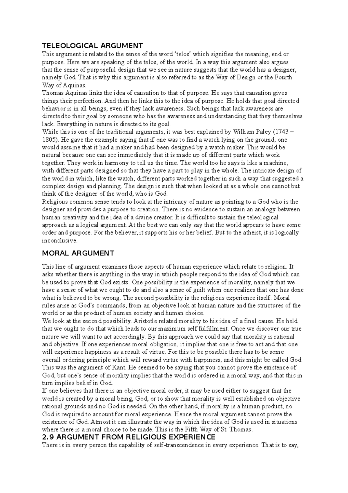 Teleological Argument, Moral Arguement - TELEOLOGICAL ARGUMENT This ...