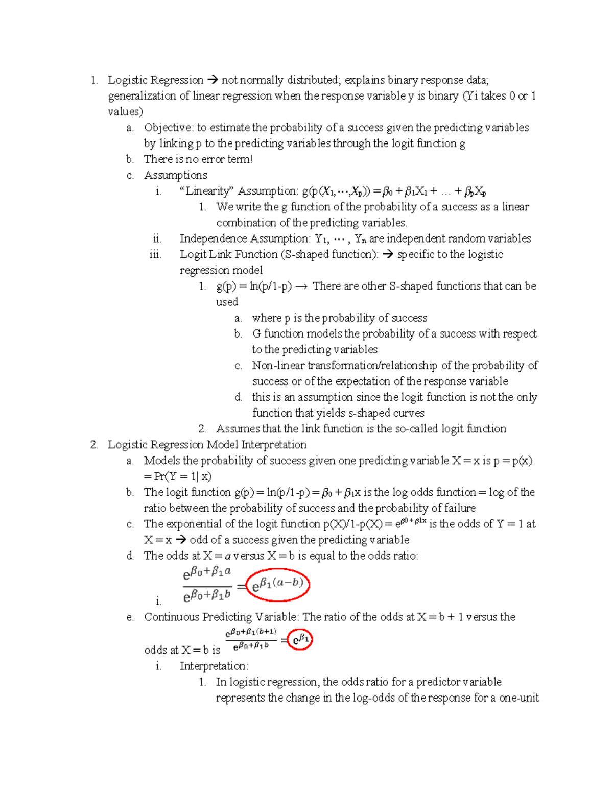 Theoretical Cheatsheet Midterm 2 - Logistic Regression not normally distributed; explains binary ...