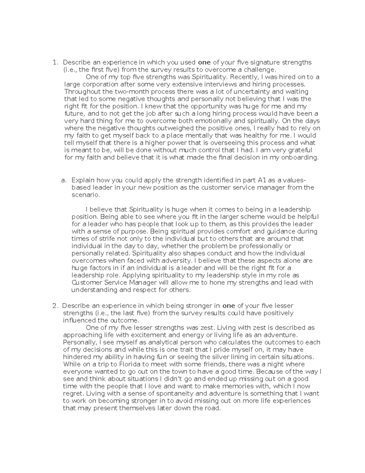 D253 Task 1 - First try pass. - Describe an experience in which you ...