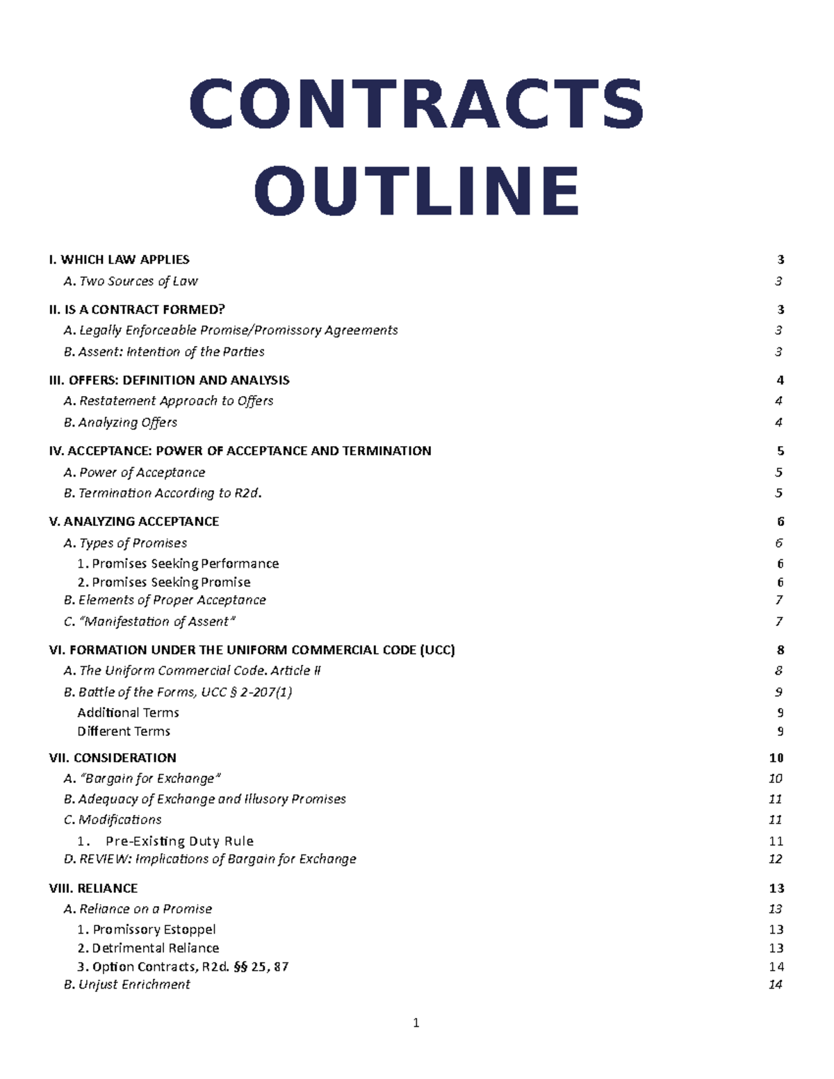Contract Outline - LAW 809 - University of Kansas - Studocu