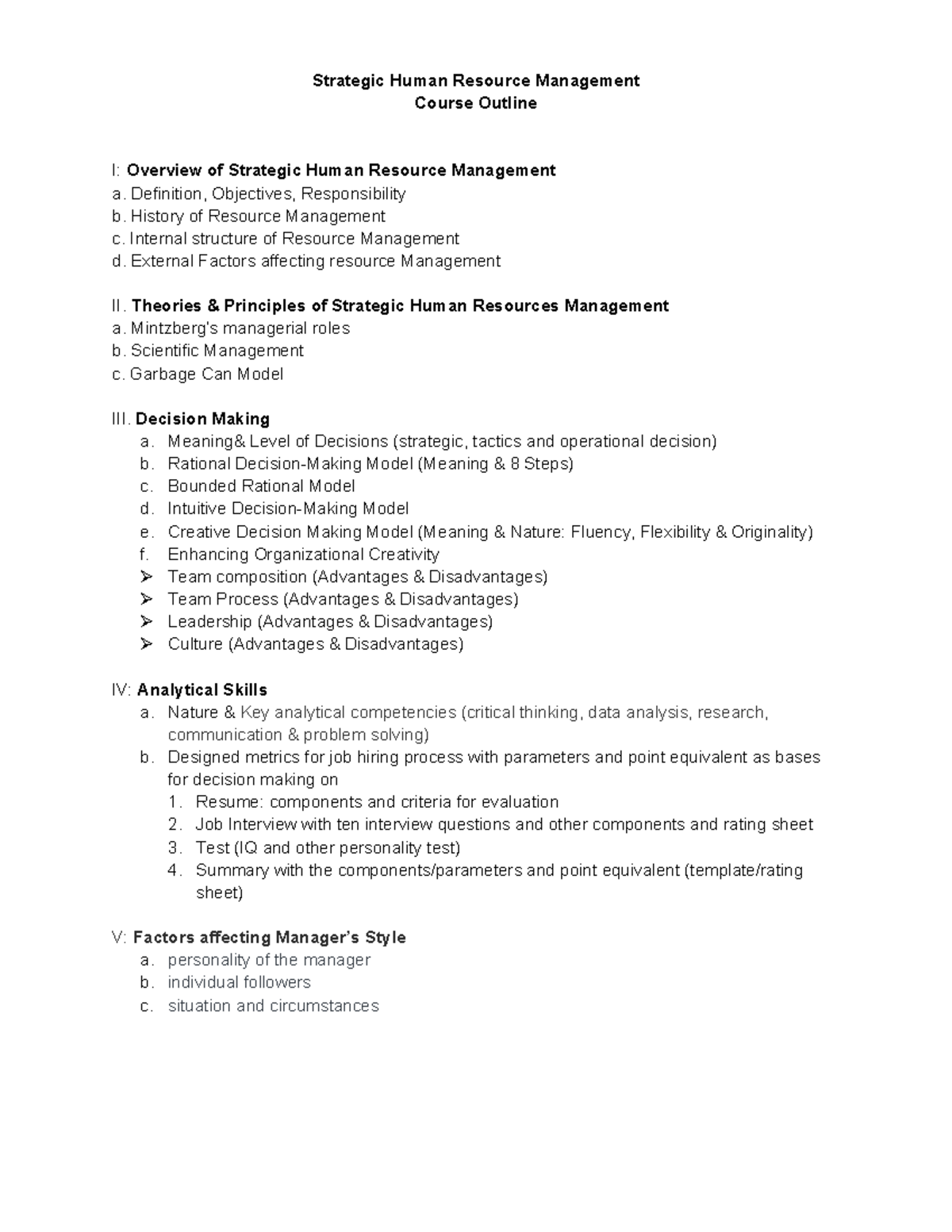 Course Content for Strategic Human Resource Management - Strategic ...