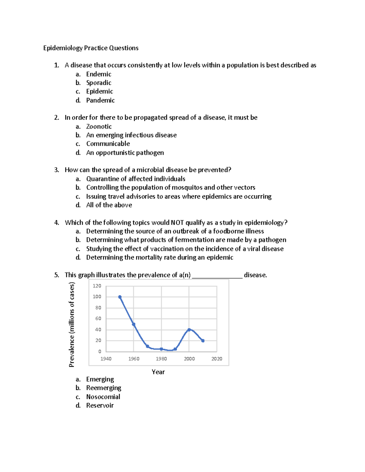 Epidemiology ( Practice Problems) - Epidemiology Practice Questions 1 ...