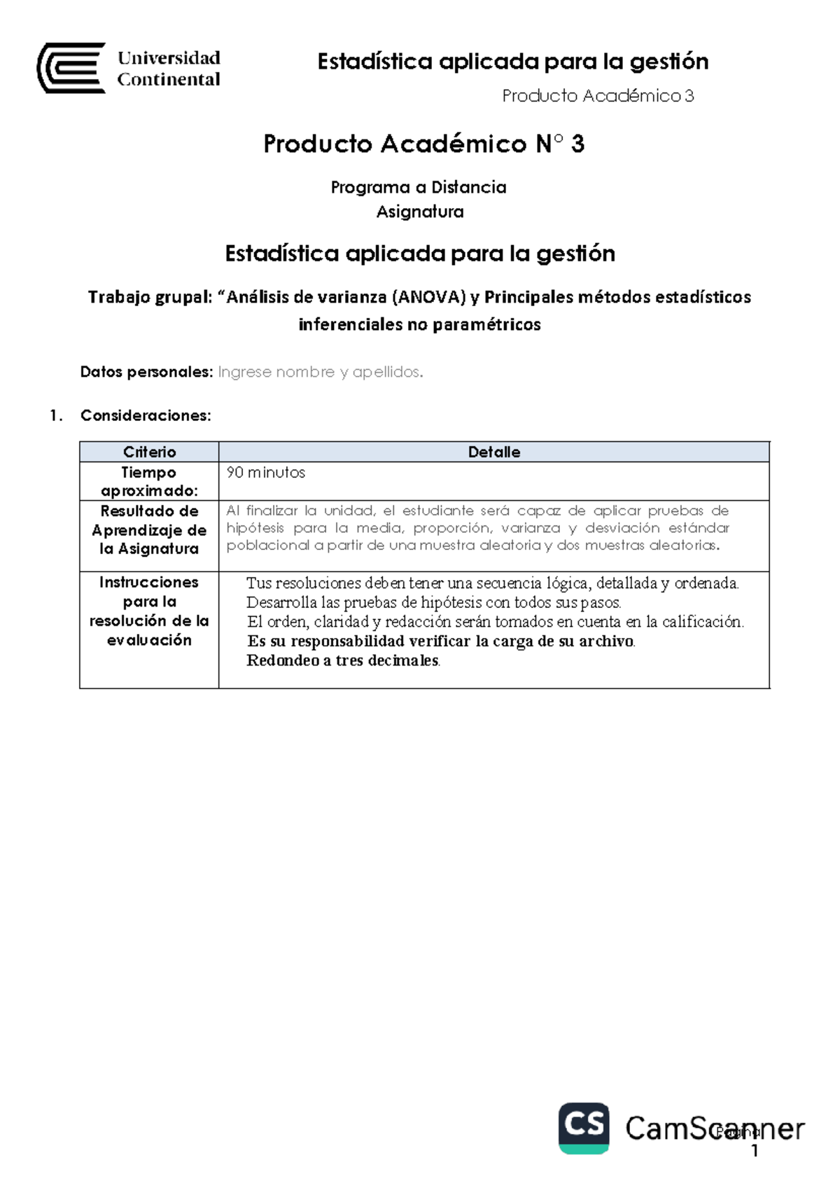 Producto Académico 3 - Verano 2022 - Página 1 Estadística aplicada para la gestión Producto ...